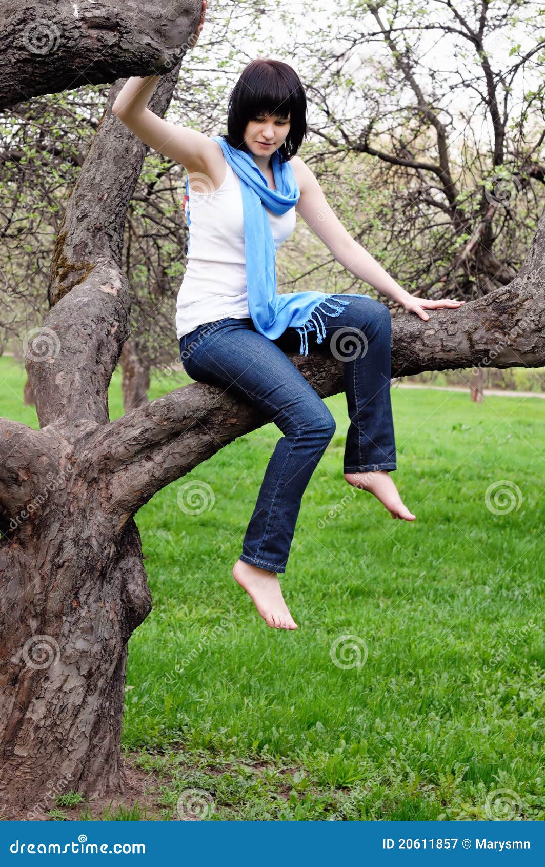 Girl sitting on a tree stock image. Image of forest, resort - 20611857