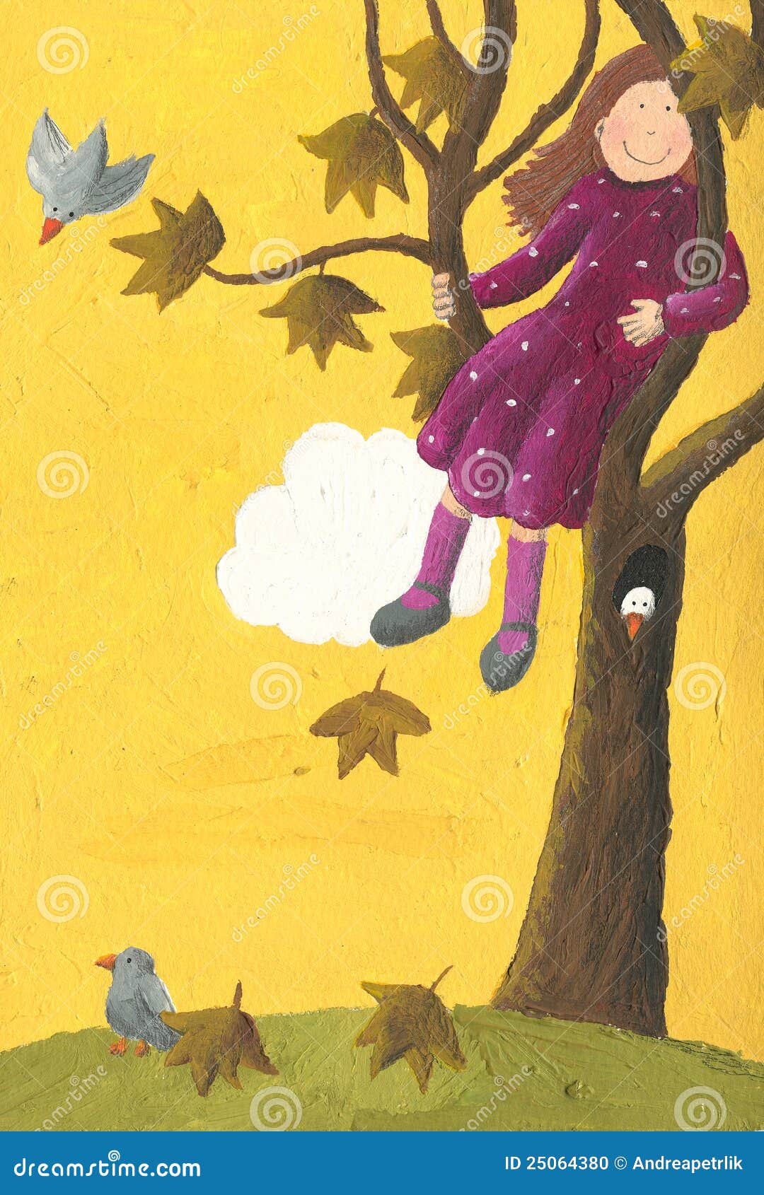 Girl Sitting on a Tree in Autumn Stock Illustration - Illustration of ...