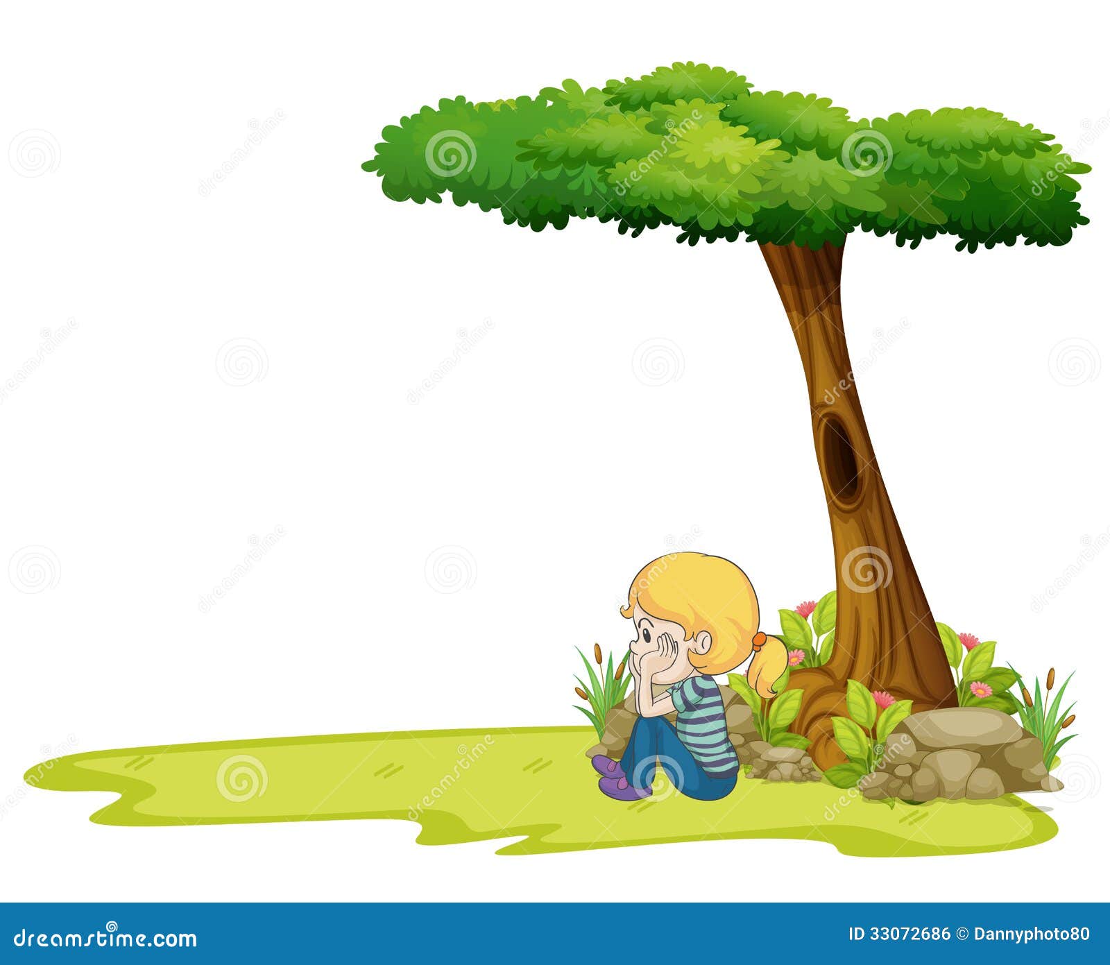 A Girl Sitting Under the Big Tree Stock Vector - Illustration of ...