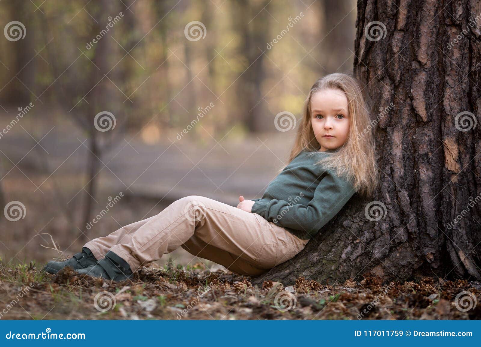 Girl is Sitting Under the Tree in the Park Stock Image - Image of ...