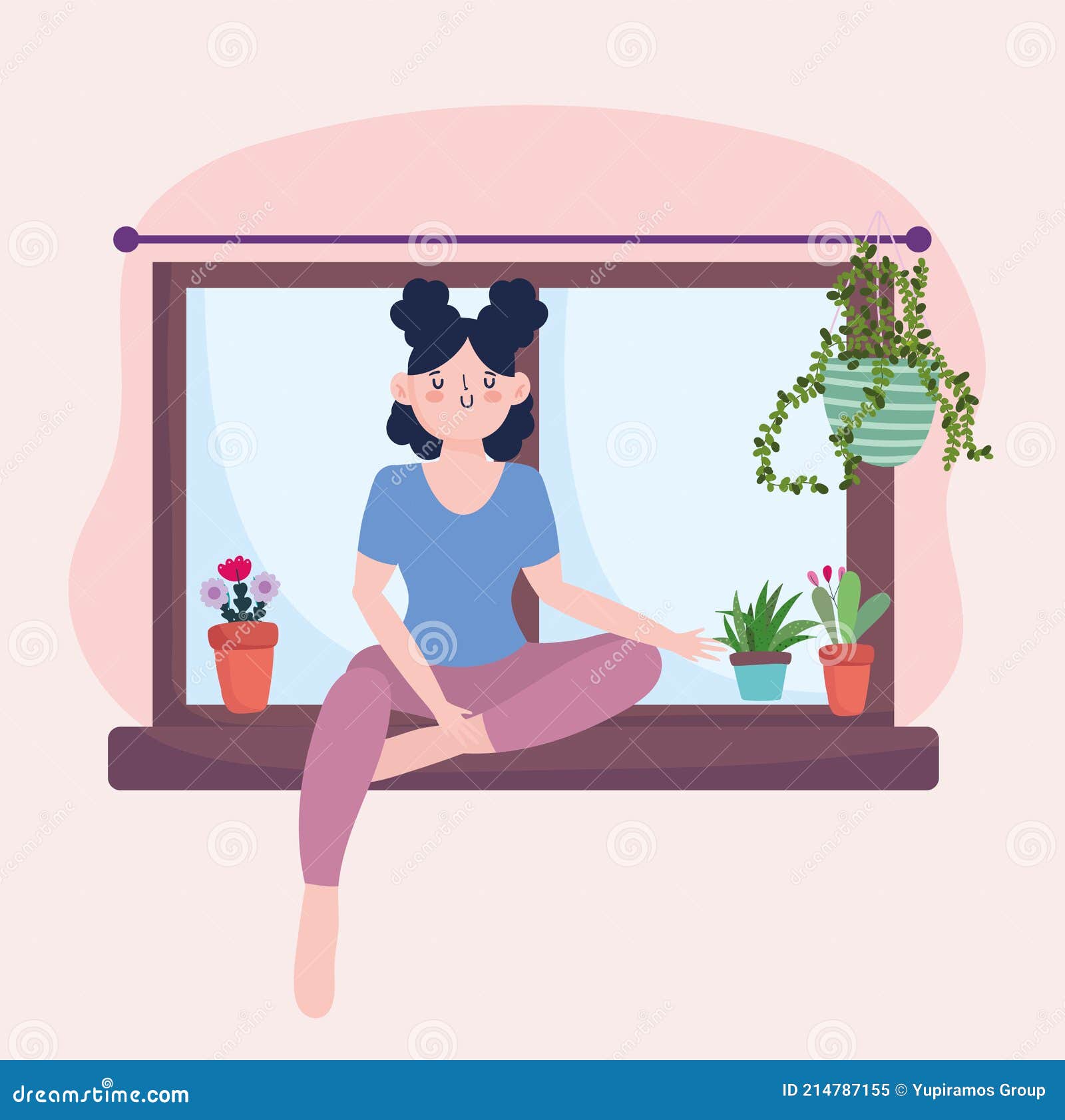 Girl sitting window stock vector. Illustration of home - 214787155