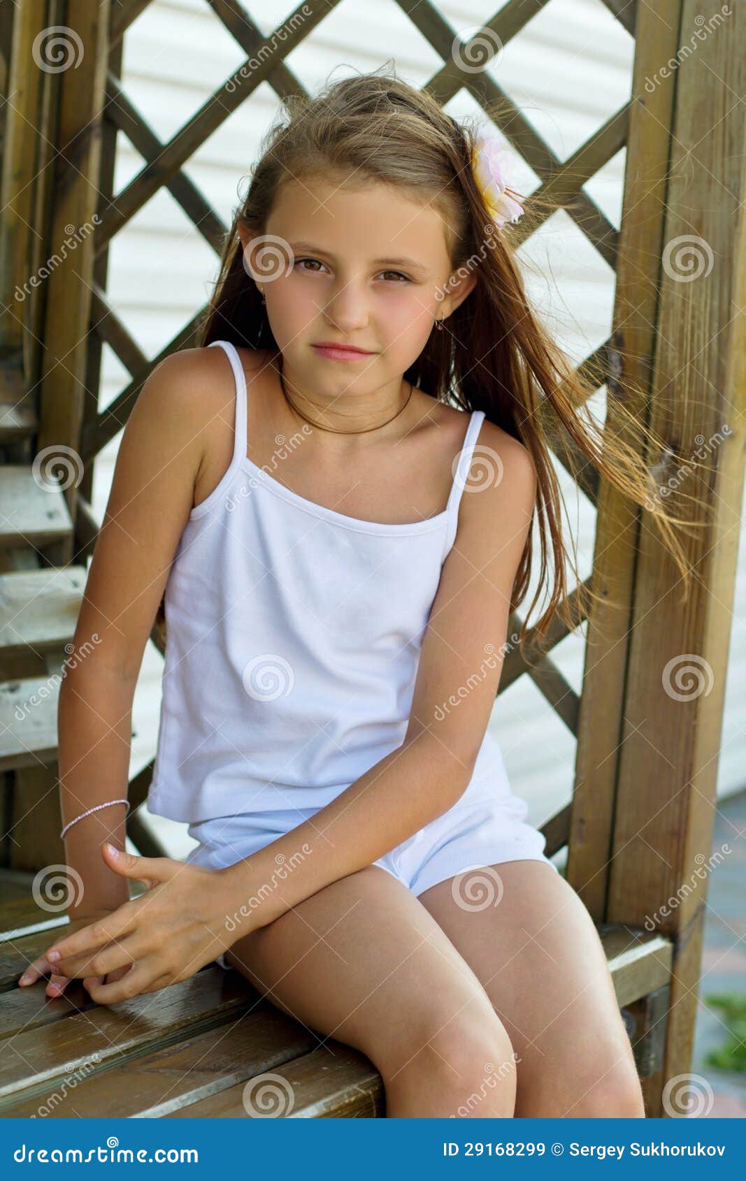 Girl Sitting on a Wooden Bench Stock Image - Image of pretty ...