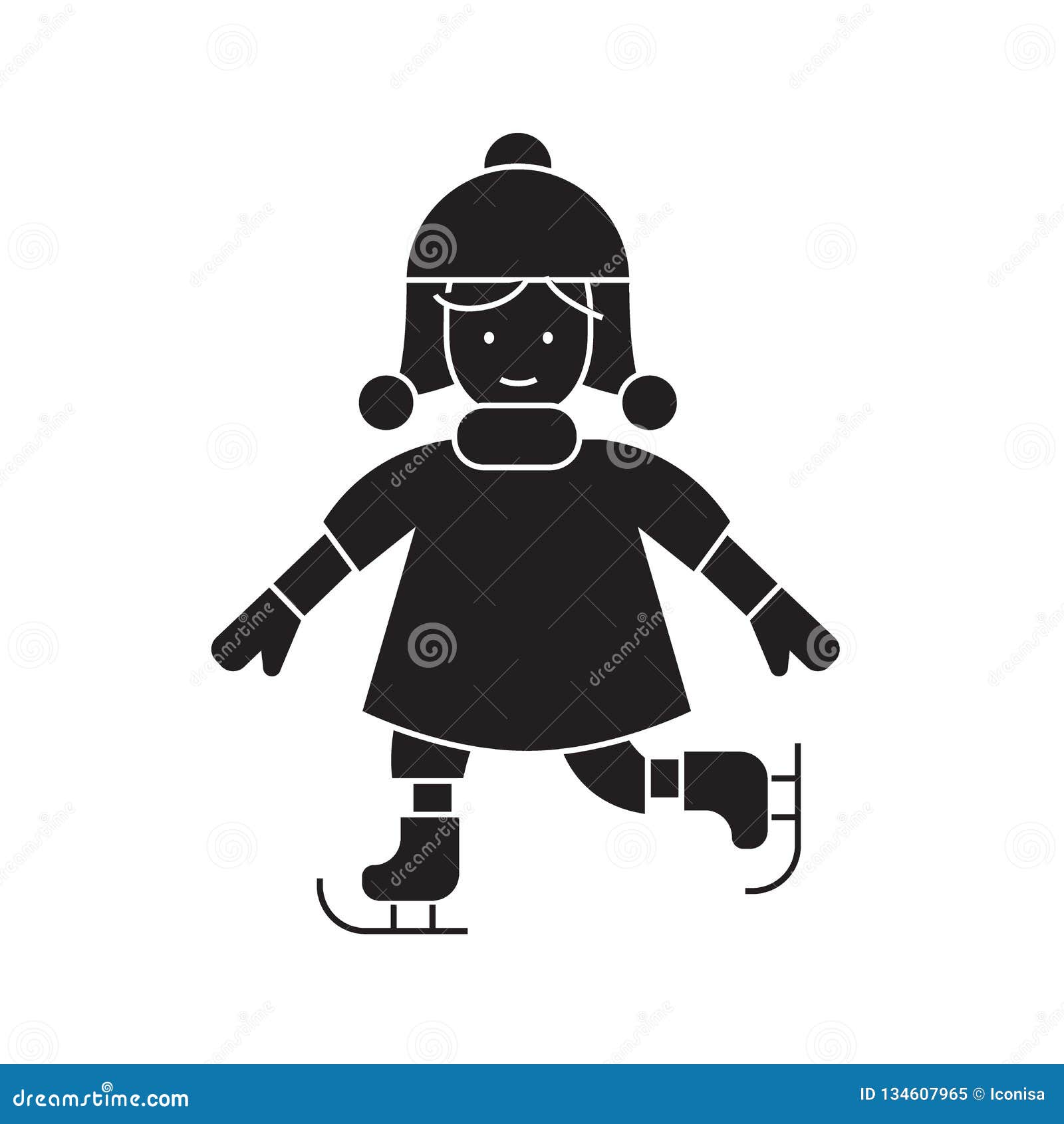 Girl Skating Black Vector Concept Icon Girl Skating Flat Illustration