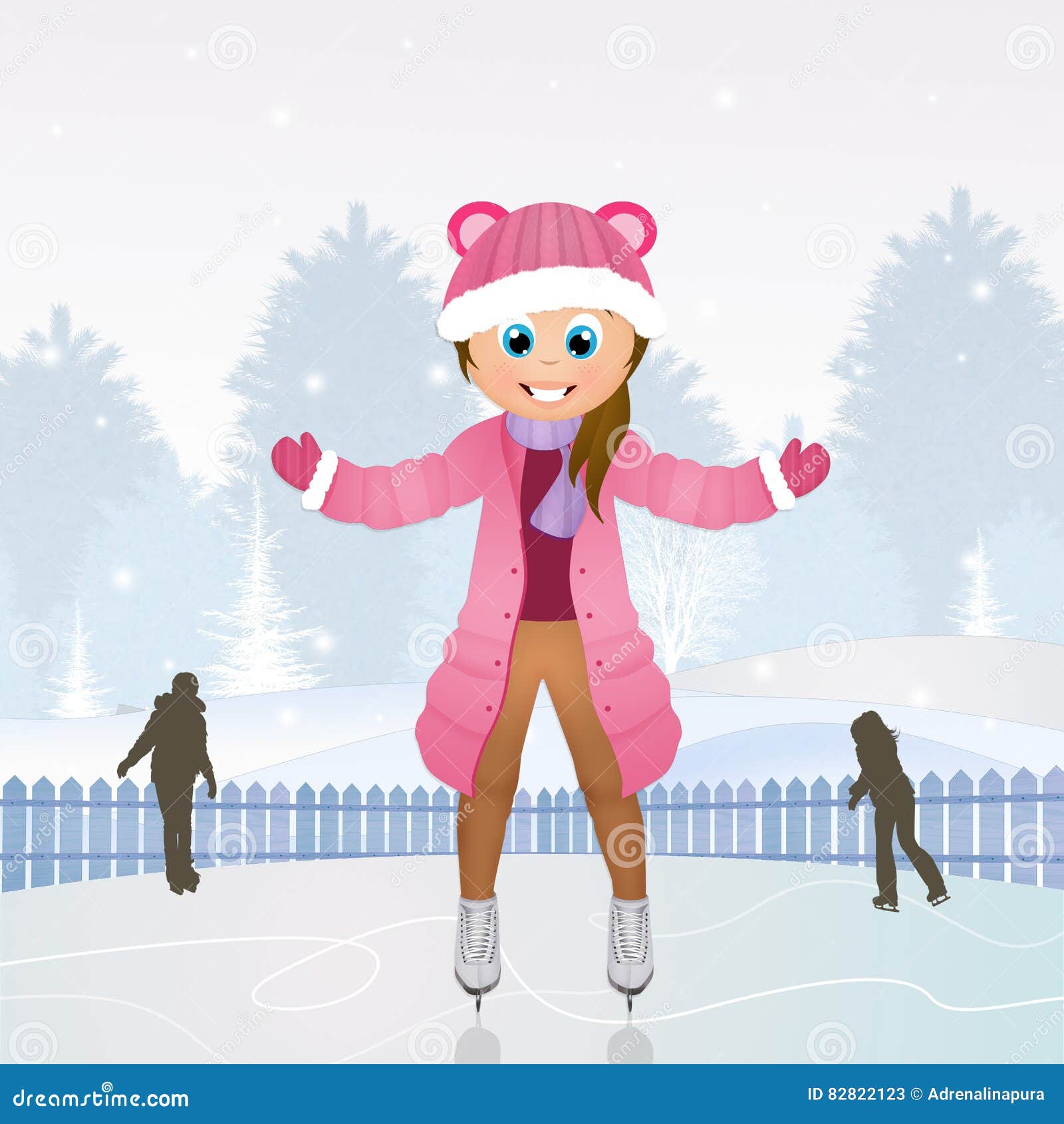 Girl skating on ice stock illustration. Illustration of snow - 82822123
