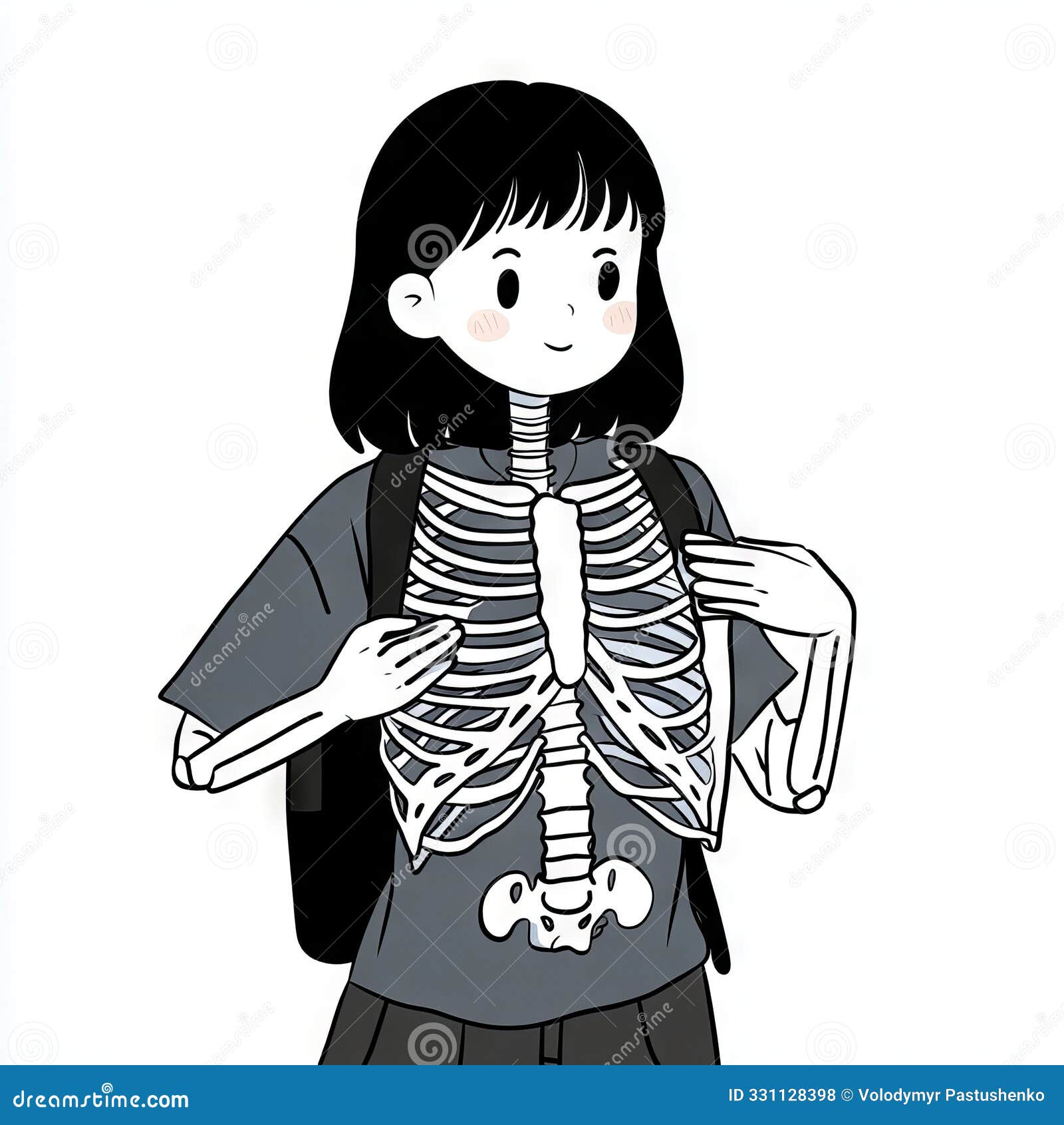 A Girl with a Skeleton on Her Back Stock Illustration - Illustration of ...