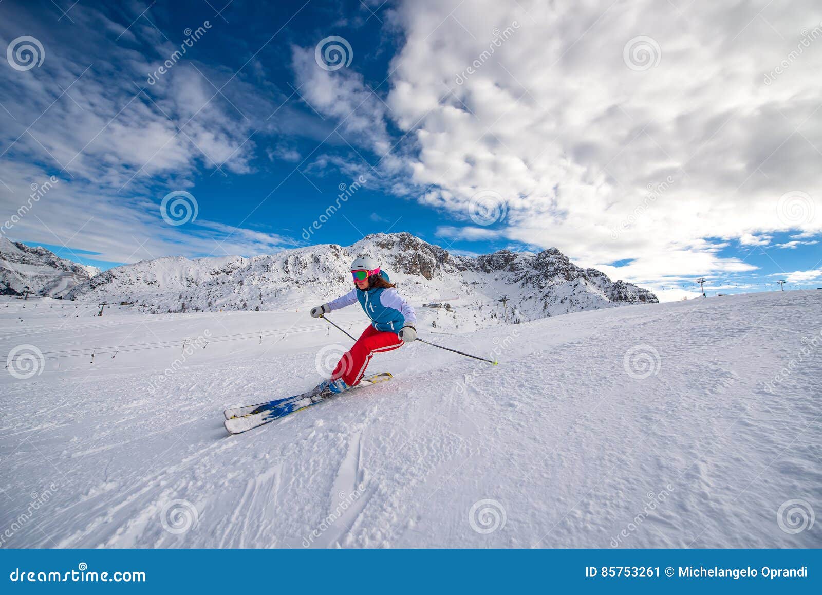 Girl skier in ski area stock image. Image of cold, skier - 85753261