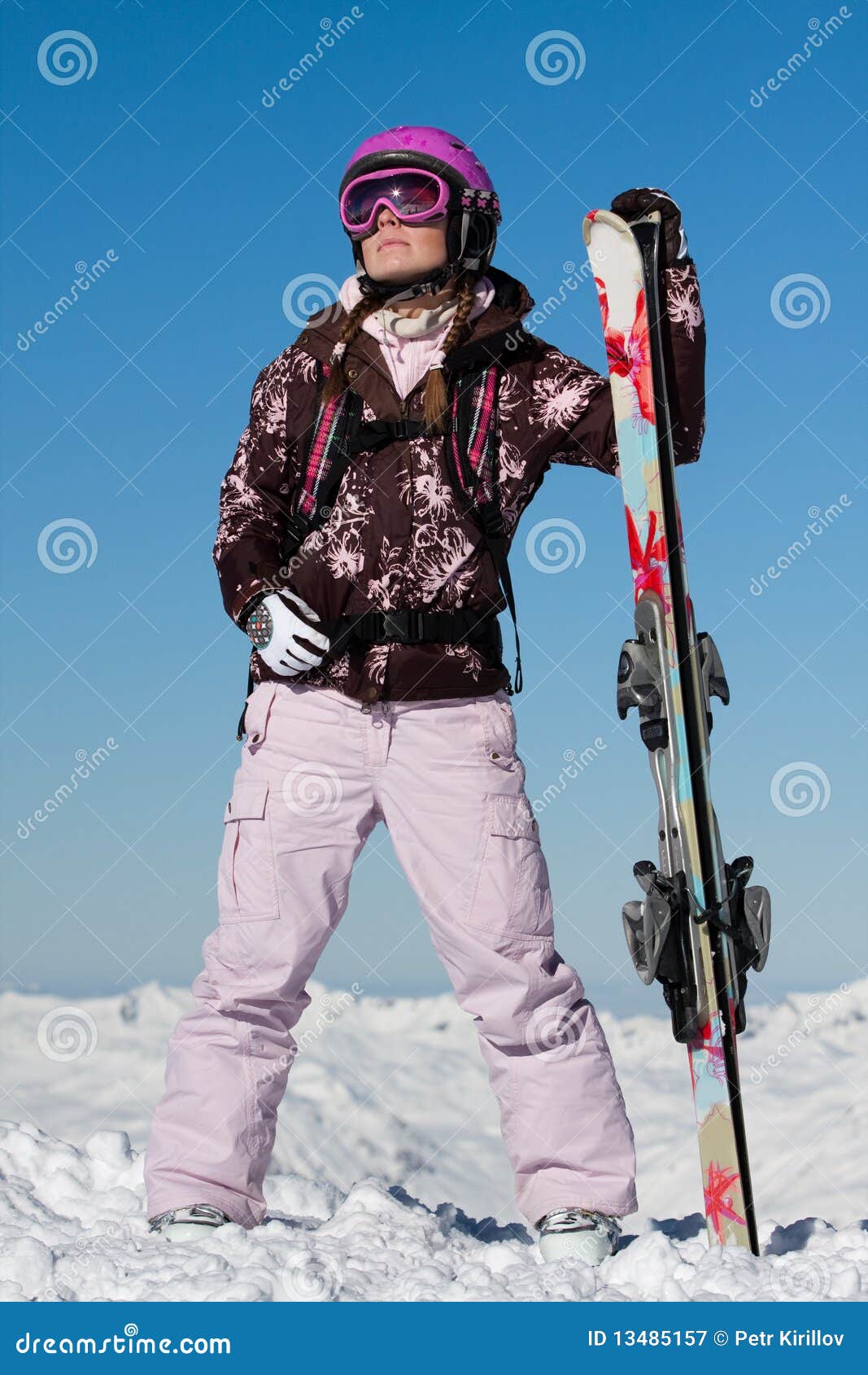 Girl skier with skis stock image. Image of panorama, outdoor - 13485157