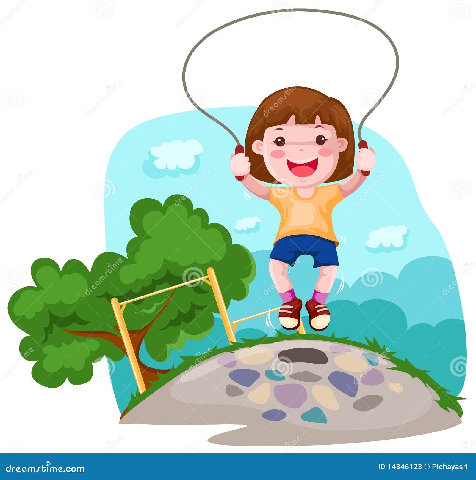 Girl skipping stock vector. Illustration of exercise - 14346123