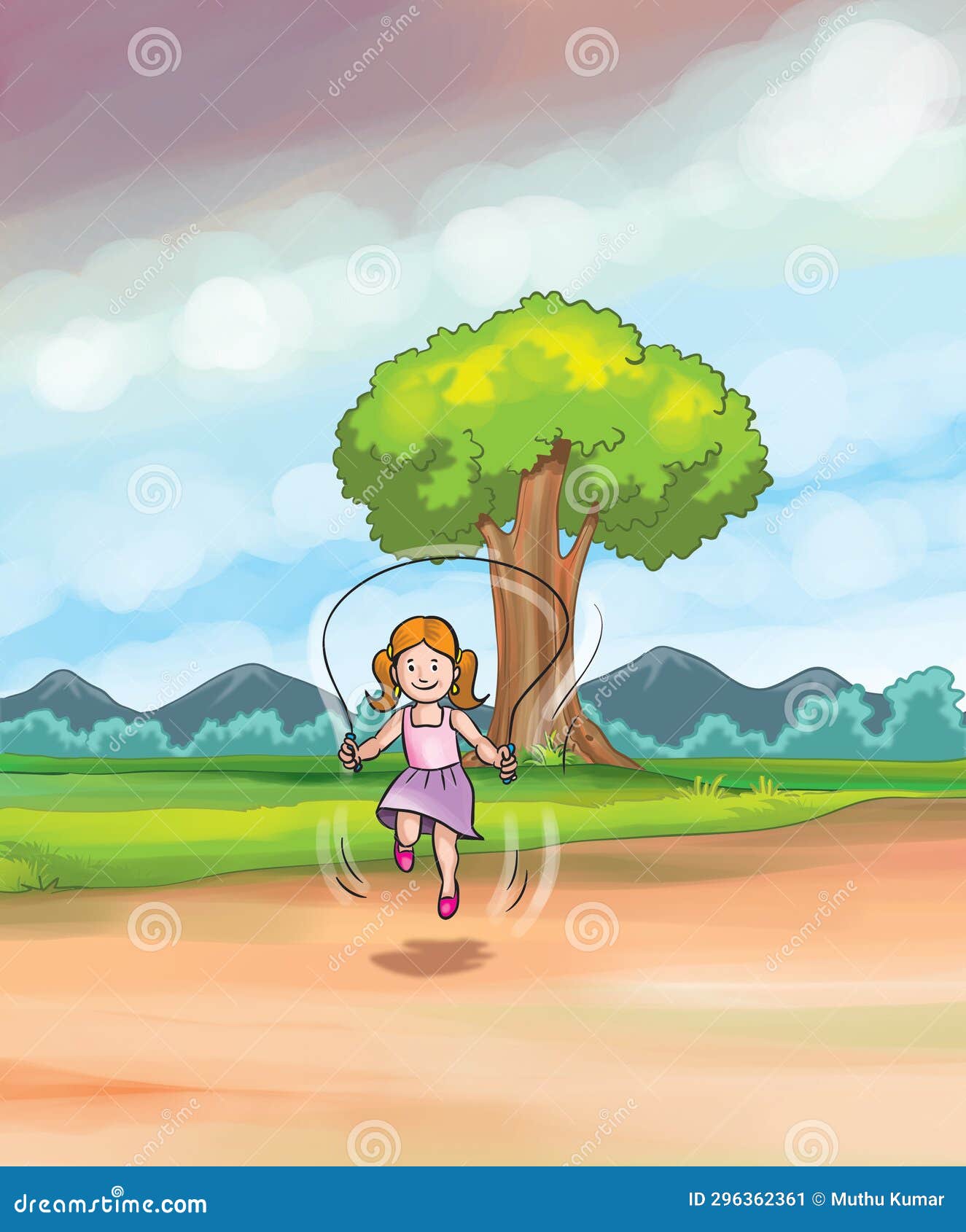 Girl With A Skipping Rope Coloring Page Stock Image | CartoonDealer.com ...