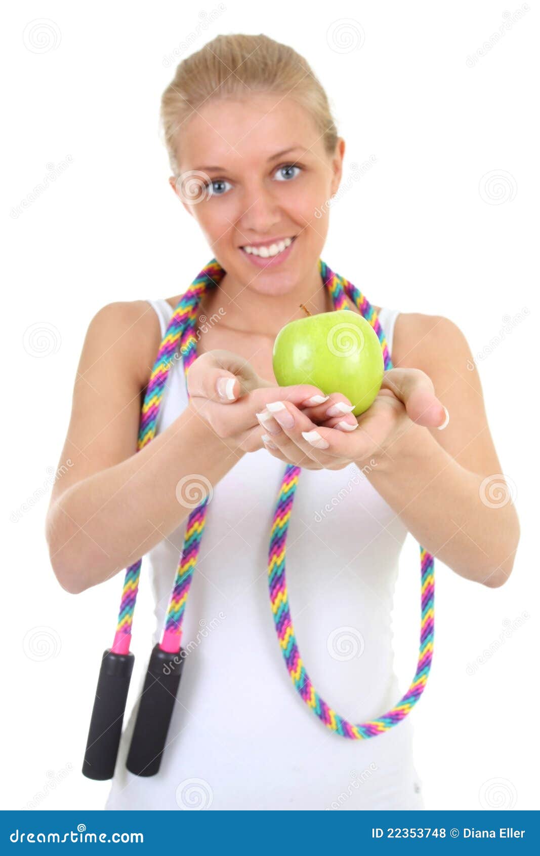Girl with Skipping Rope and Apple Stock Photo - Image of aerobics ...