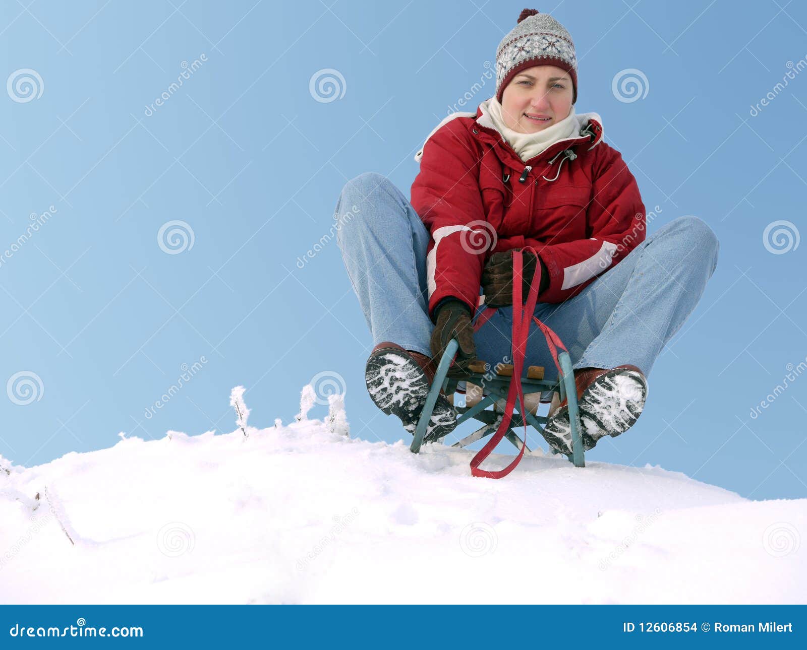 Girl on sled stock photo. Image of slope, healthy, drive - 12606854