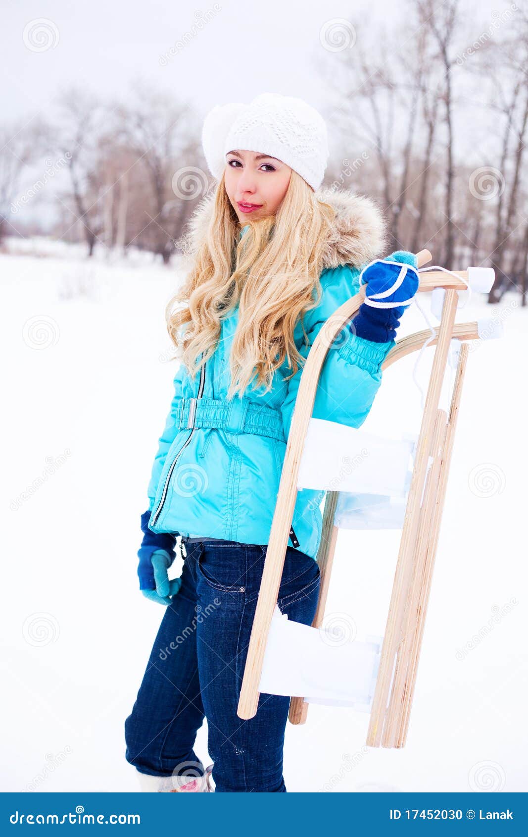 Girl with a sled stock photo. Image of carry, nature - 17452030