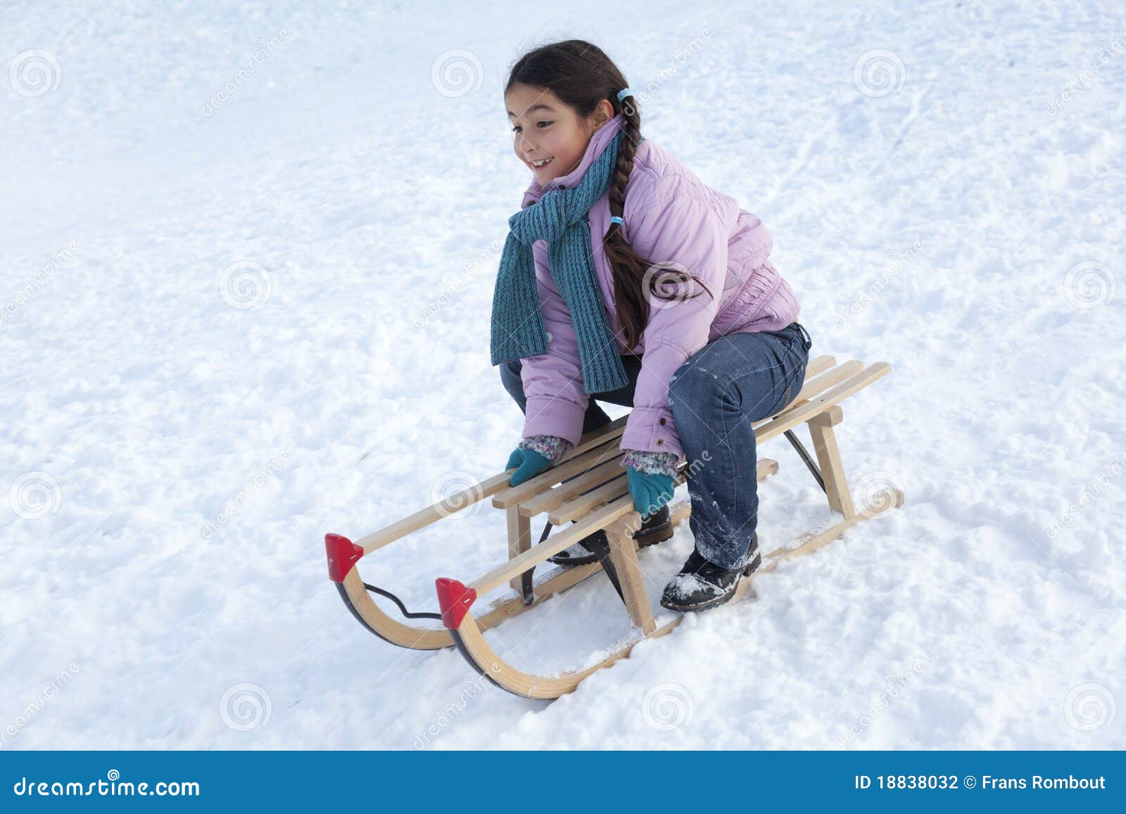Girl on a sled having fun stock photo. Image of riding - 18838032