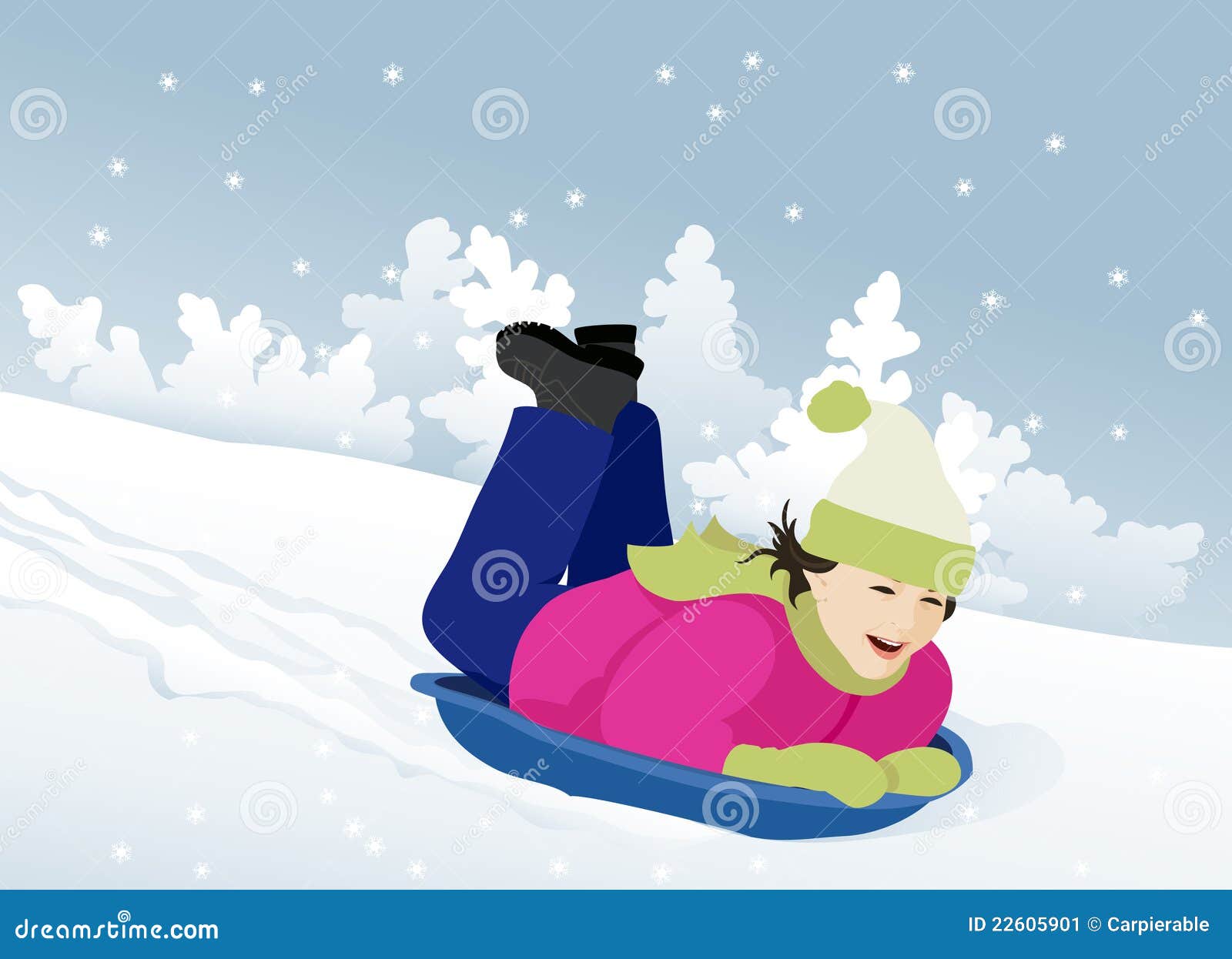 Girl sledding stock vector. Illustration of frozen, vector - 22605901
