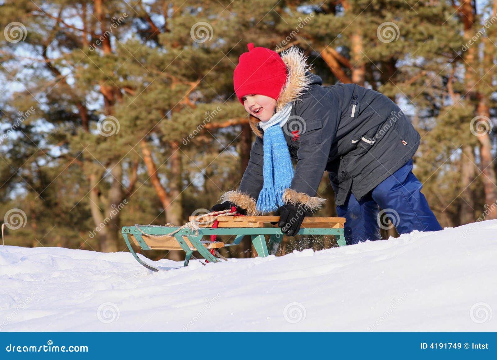 Girl Sledding in Sunny Winter Day Stock Image - Image of enjoy ...
