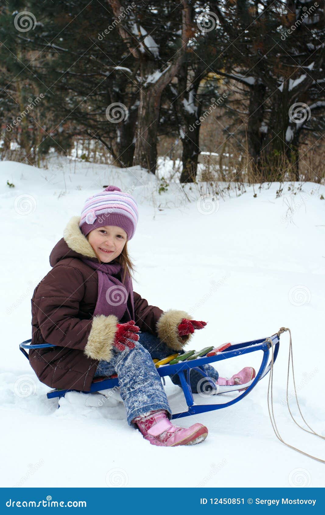 Girl on a sledge stock image. Image of sled, caucasian - 12450851