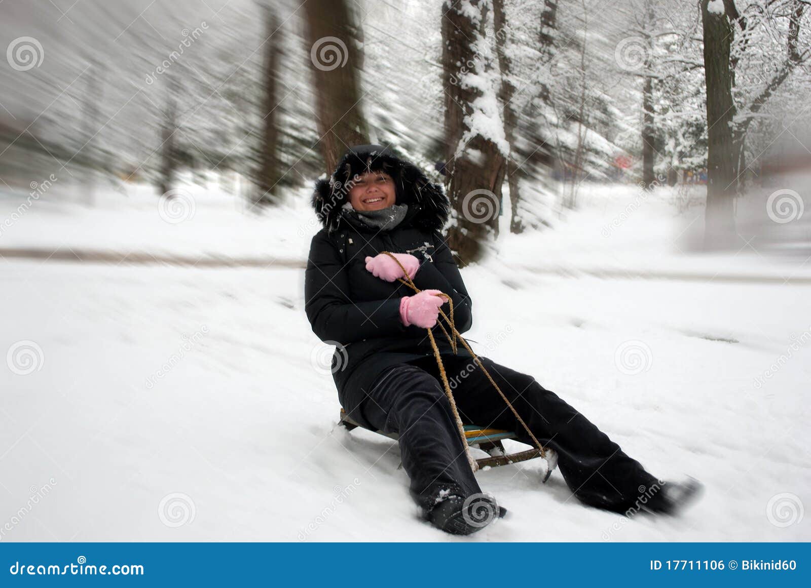 Girl on sledge stock photo. Image of laughing, childhood - 17711106