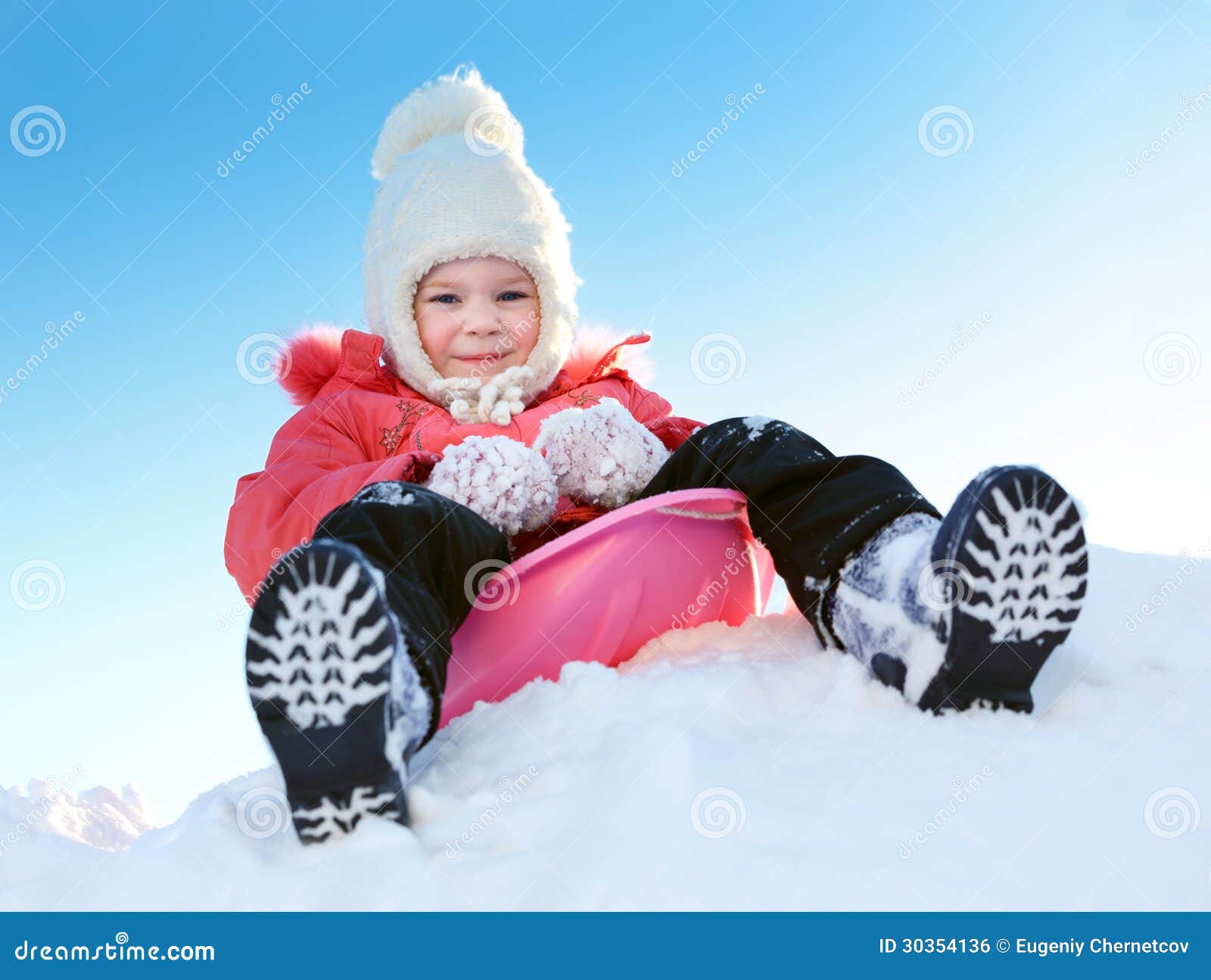 Girl with Sleds on the Hill Stock Photo - Image of outdoors, little ...
