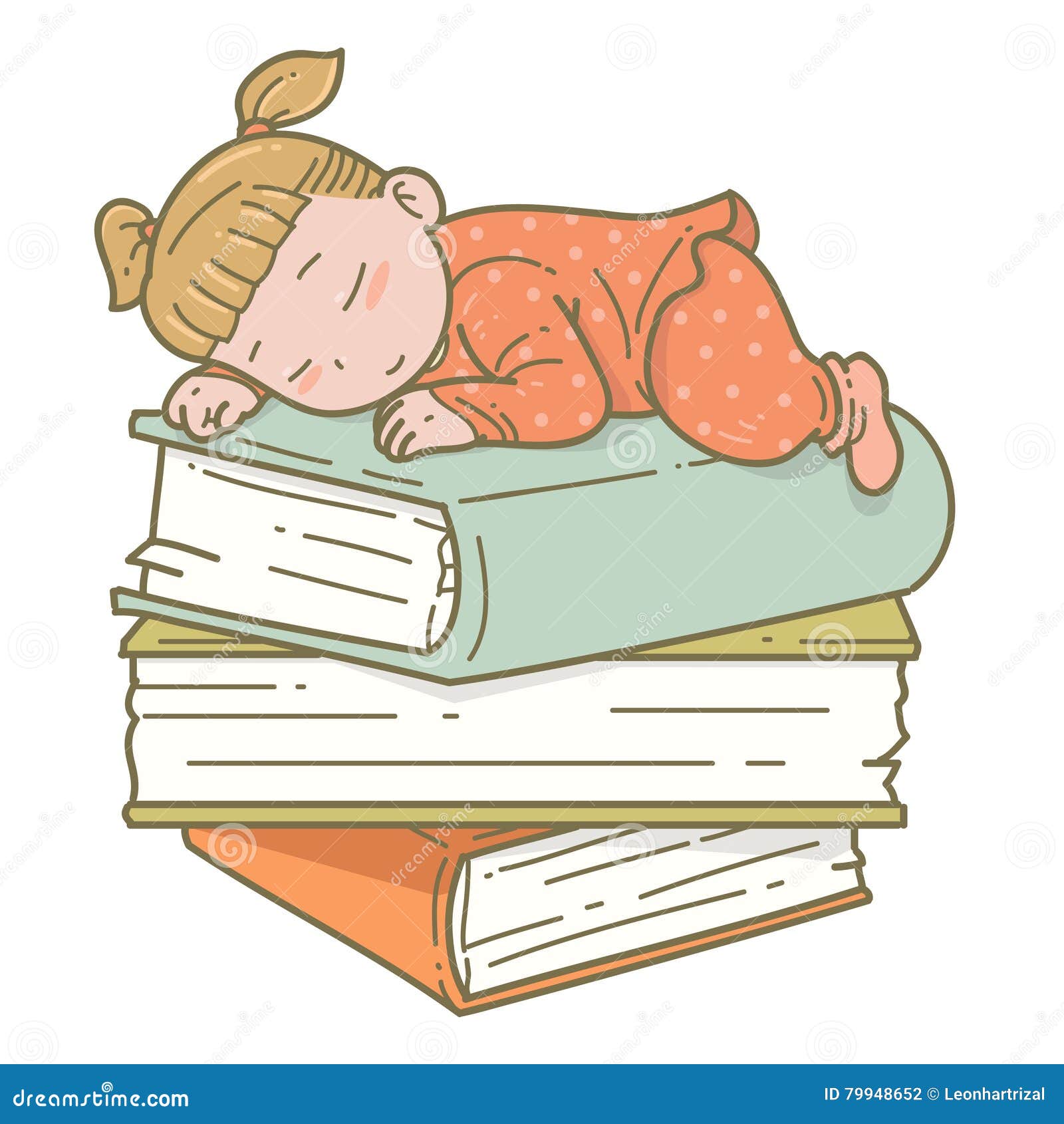 Girl sleep on books stock vector. Illustration of teach - 79948652