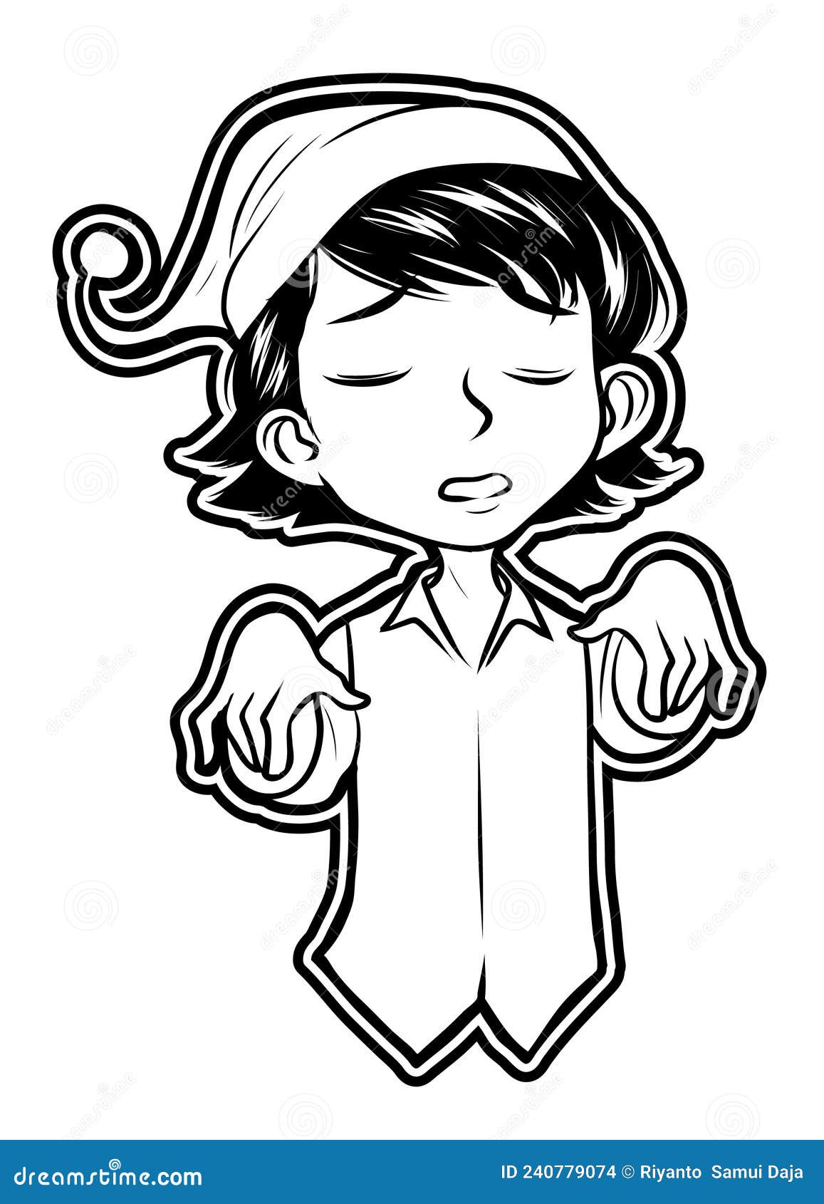 Girl Sleep Walking Black and White Illustration Stock Vector ...