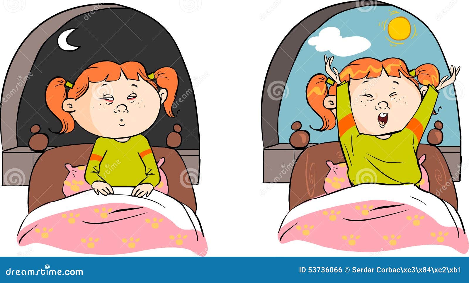 Girl Sleeping and Awakening Stock Vector - Illustration of rest, hand ...