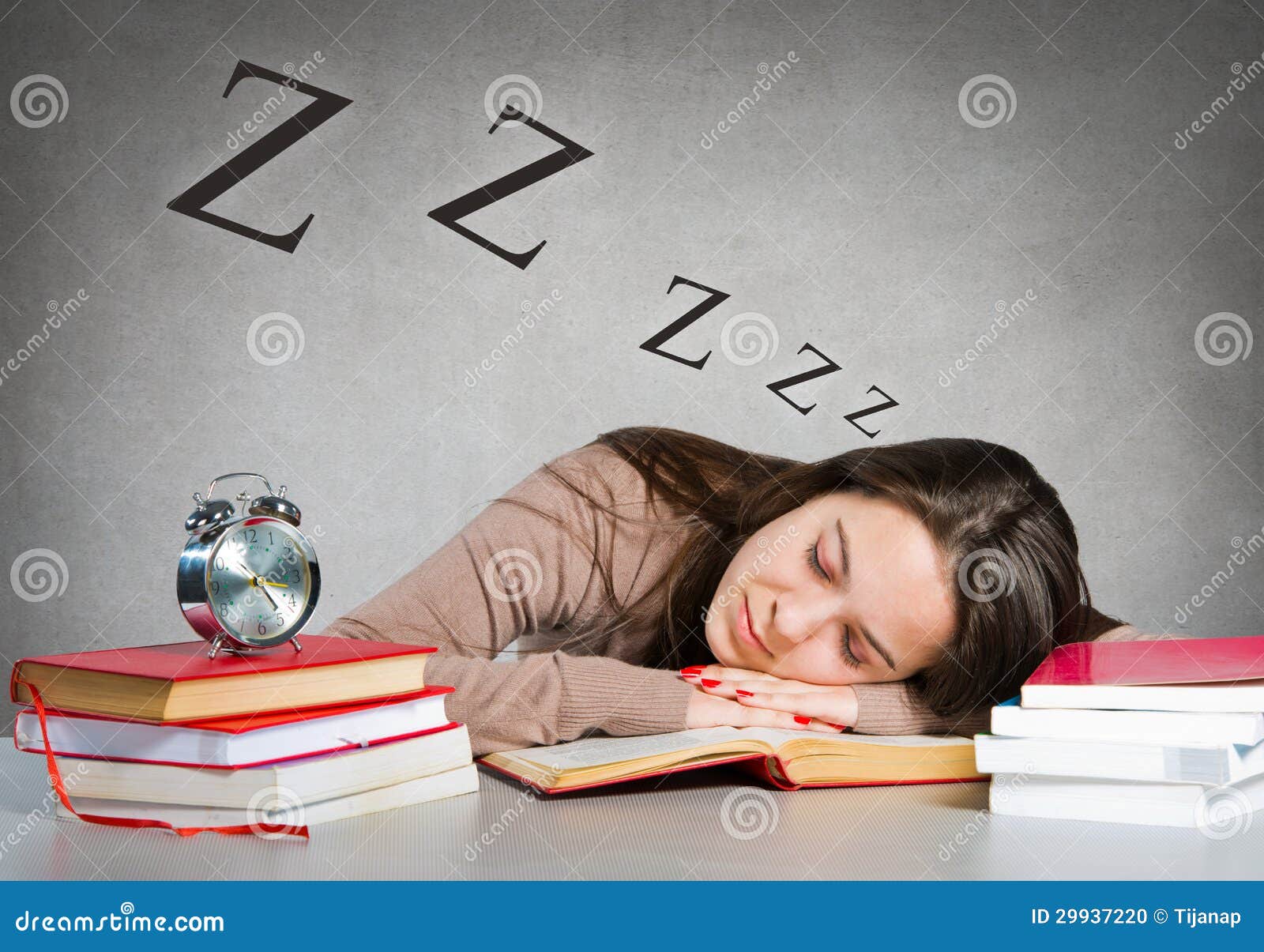 Girl sleeping on books stock photo. Image of child, school - 29937220