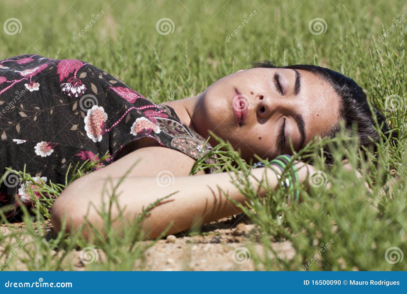 Girl sleeping on grass stock photo. Image of adult, country - 16500090
