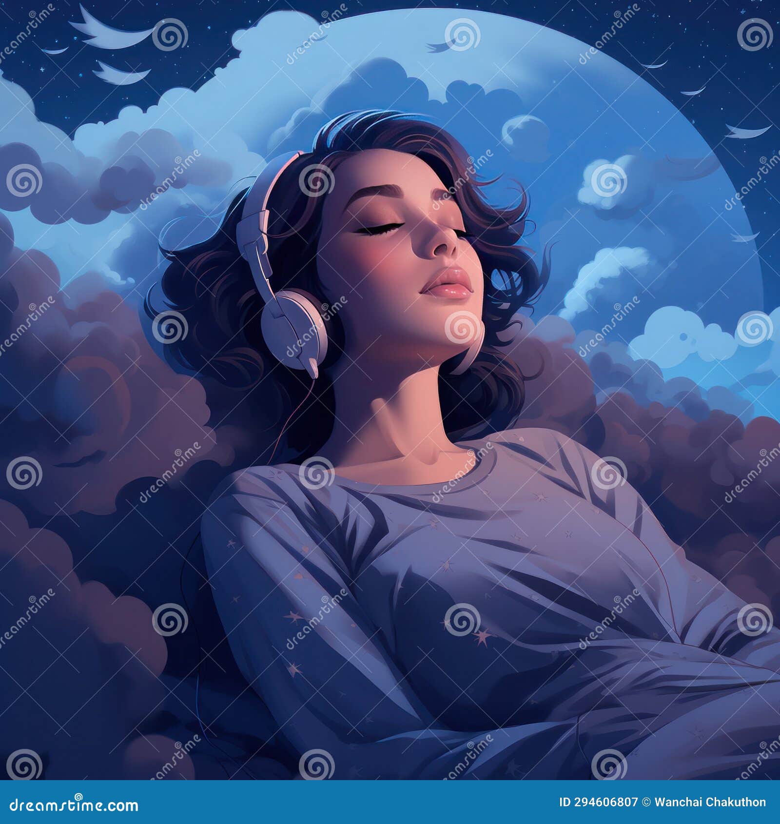 Girl Sleeping with Headphones on, Ambient Chill Music, Music Notes ... Girl Sleeping with Headphones on, Ambient Chill Music, Music Notes ...