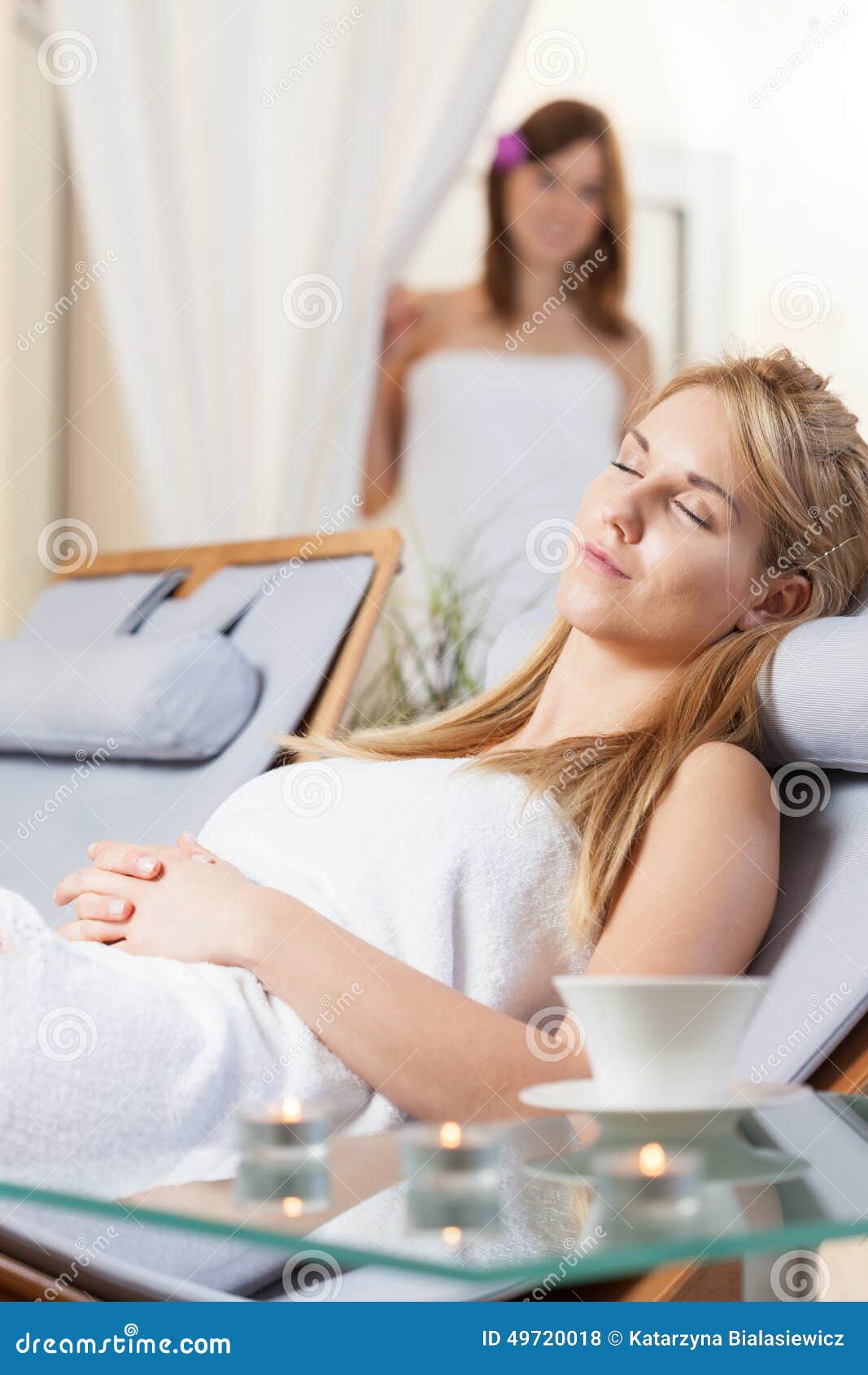 Girl sleeping on lounger stock photo. Image of lifestyle - 49720018