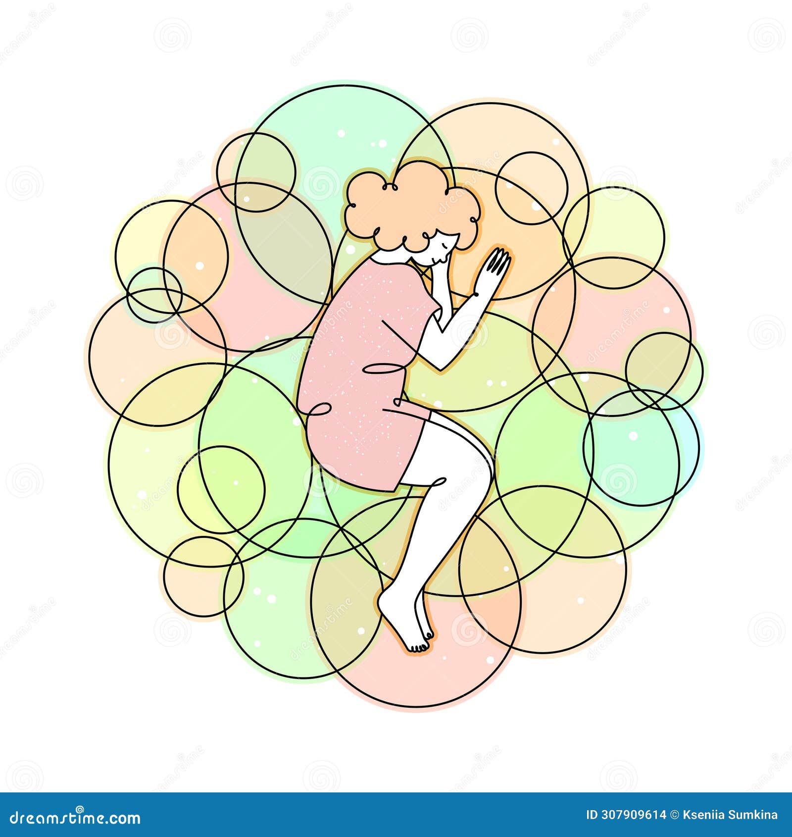 Girl Sleeping on Multi-colored Bubbles Isolated on White Stock ...