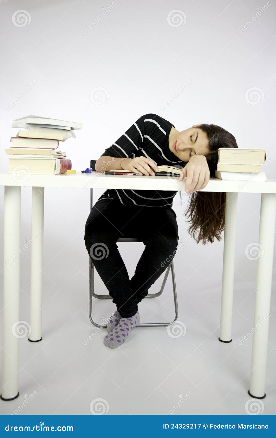 Girl Sleeping while Studying Sitting Stock Image - Image of portrait ...