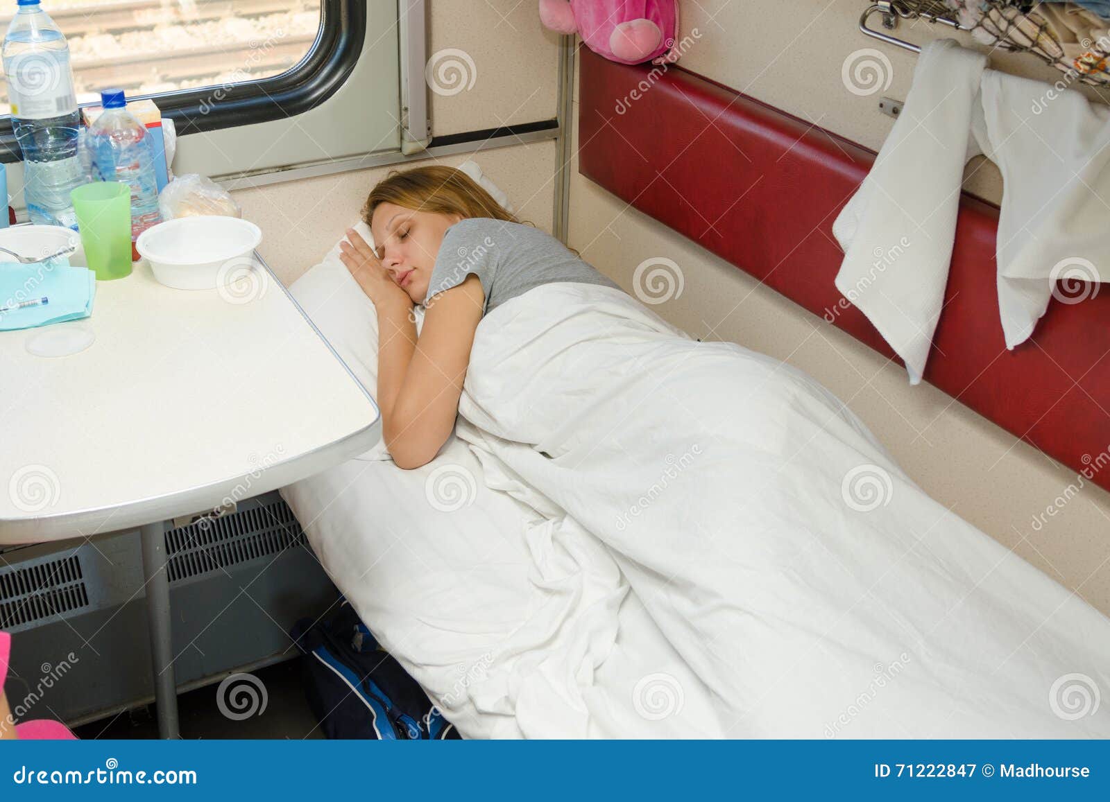 Girl Sleeping in a Train Compartment on Lower Second-class Place Car ...
