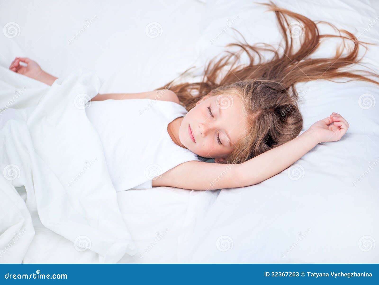 Girl sleeping in white bed stock image. Image of sleep - 32367263