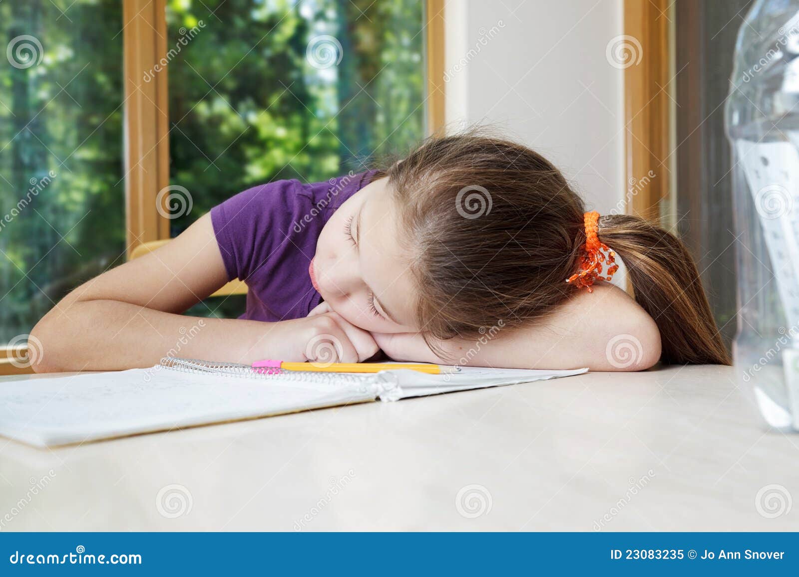 Girl sleeps on homework stock image. Image of sleep, young - 23083235