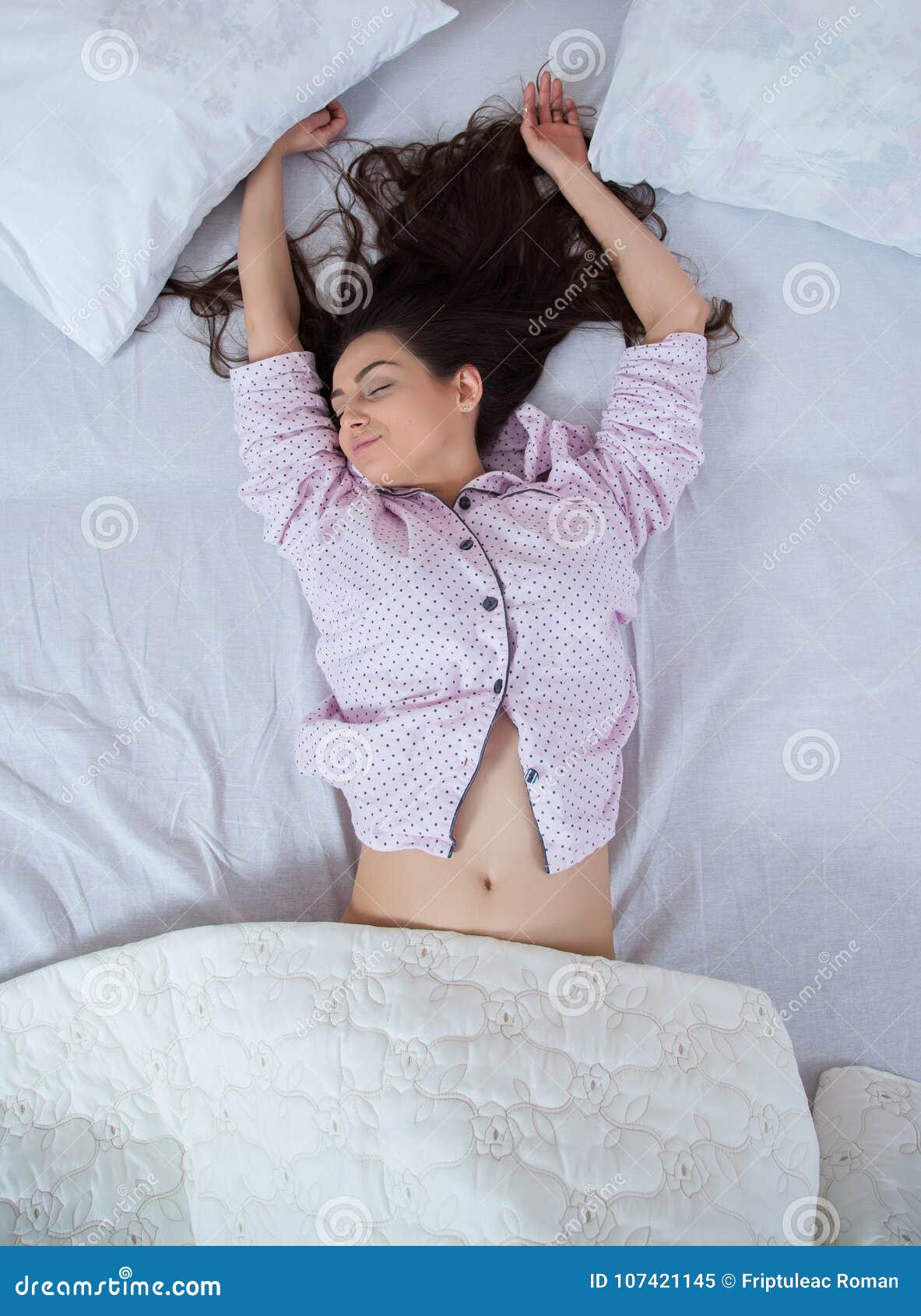 Girl Sleeps in a White Bed at Home. Young Woman Sleeping in Sleepwear ... Girl Sleeps in a White Bed at Home. Young Woman Sleeping in Sleepwear ...