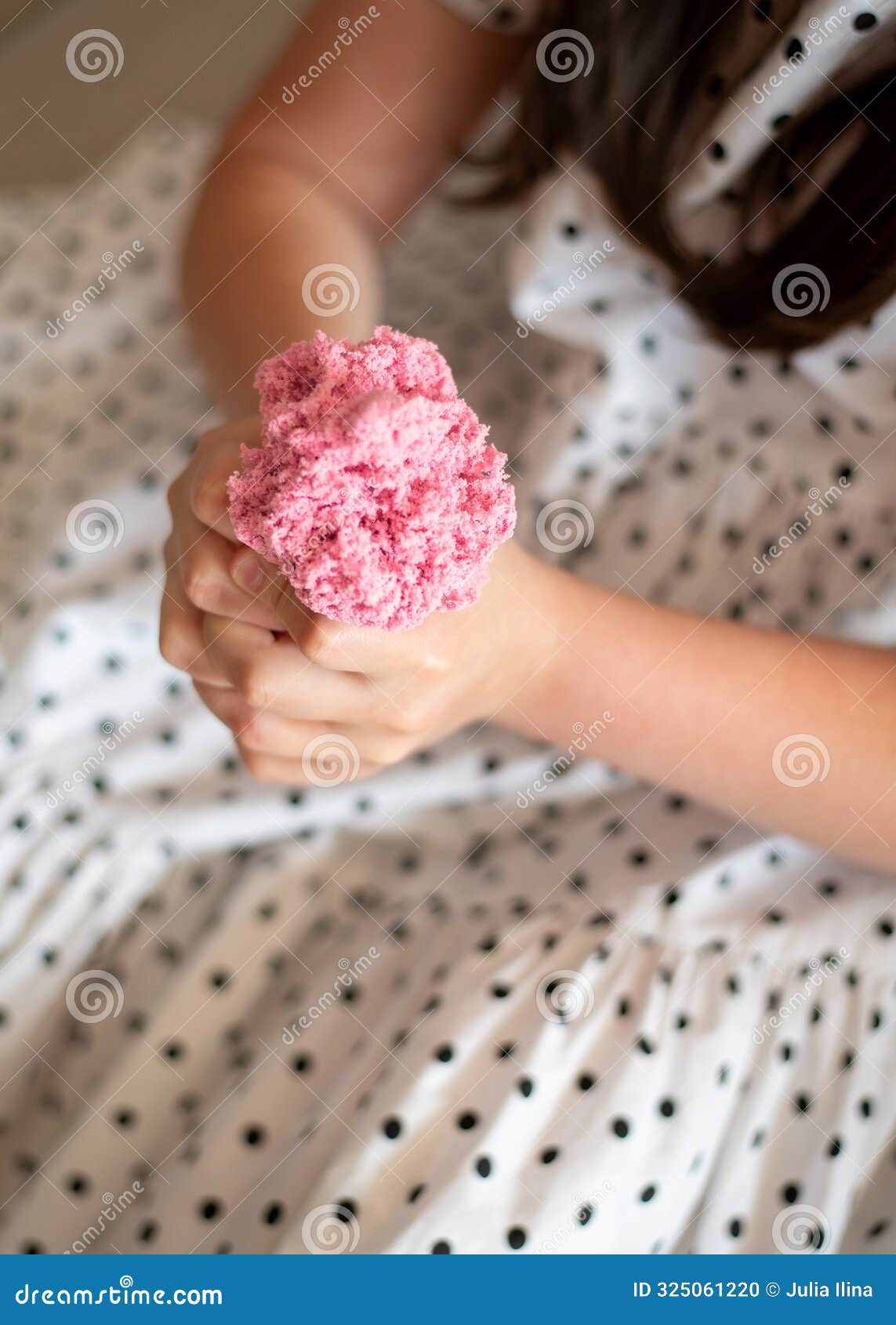 Girl Stretching Slime. Girl Playing with Pink Slime Stock Photo - Image ...