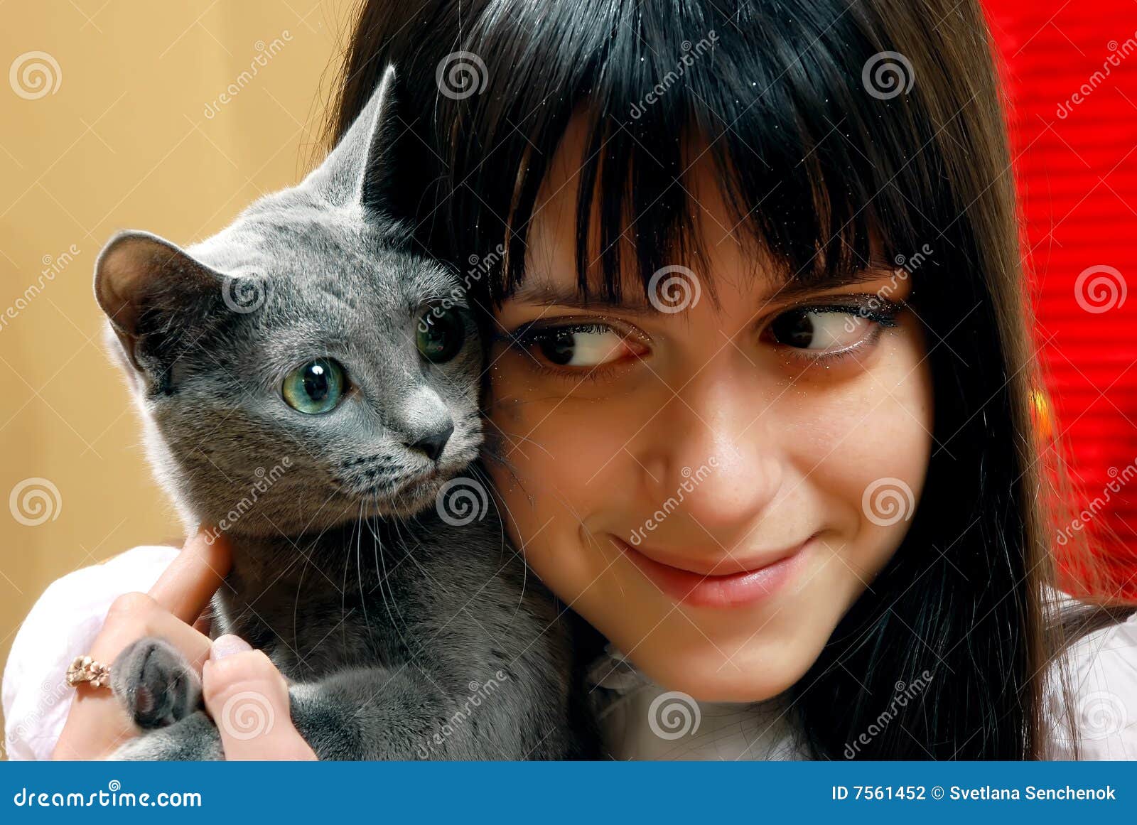 Girl with a small cat stock photo. Image of black, animal - 7561452