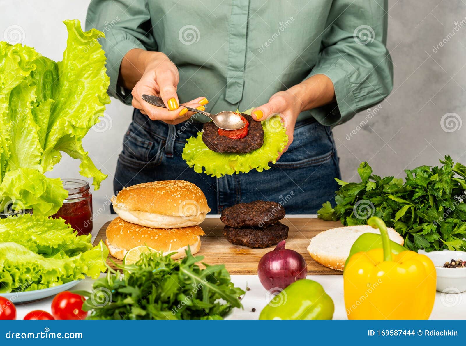 Girl Smears Sauce on Fried Cutlet. Stock Photo - Image of pepper, food ...