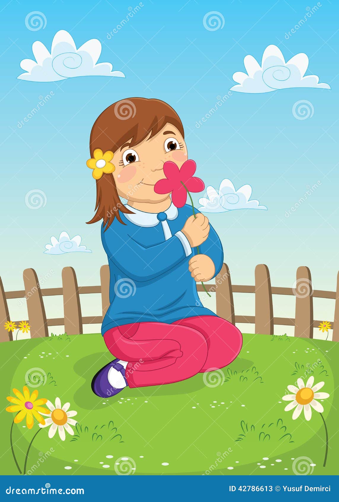 Girl Smelling Flower Vector Illustration Stock Vector - Illustration of ...