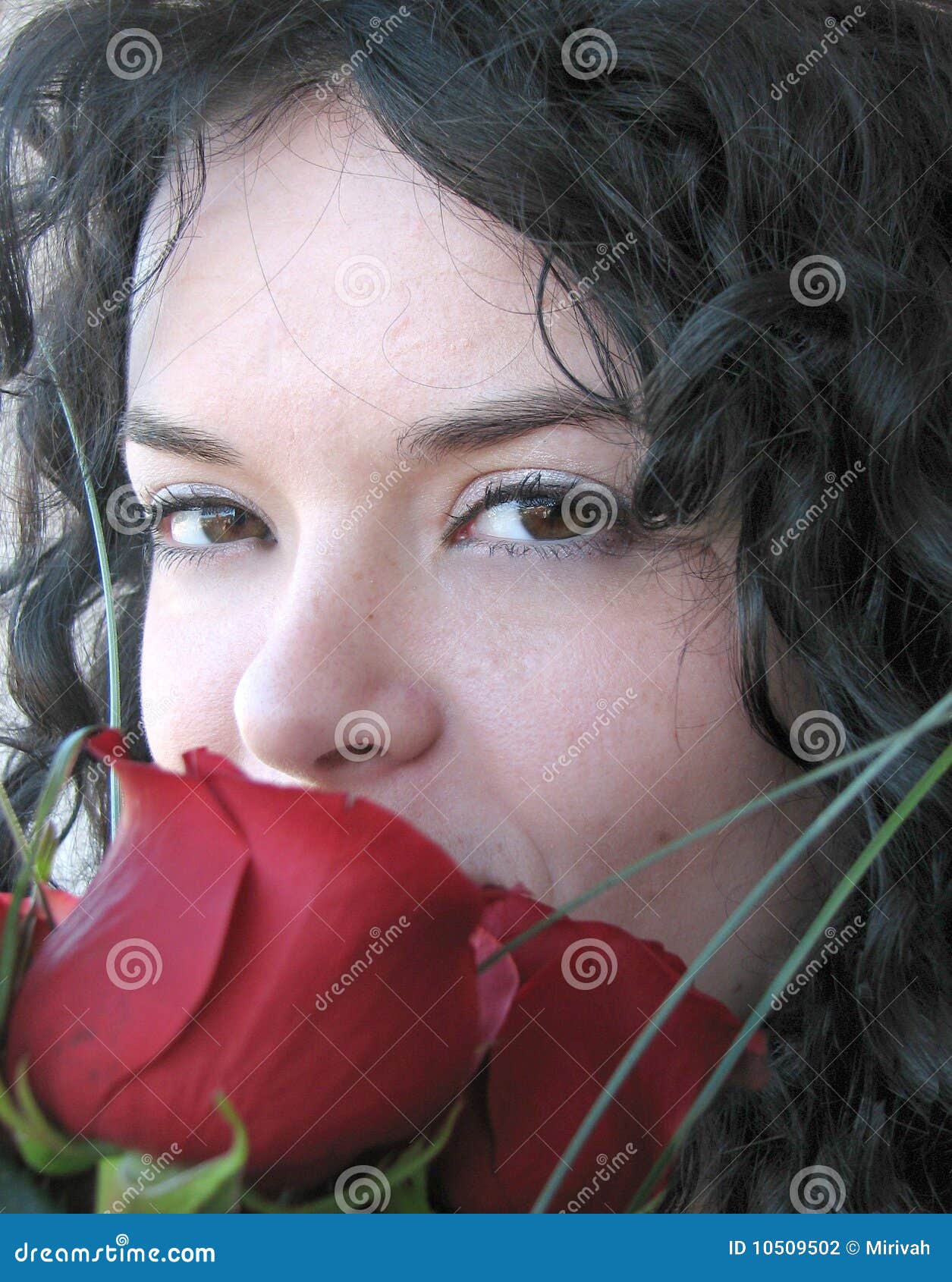 Girl smelling roses stock photo. Image of eyes, emotion - 10509502