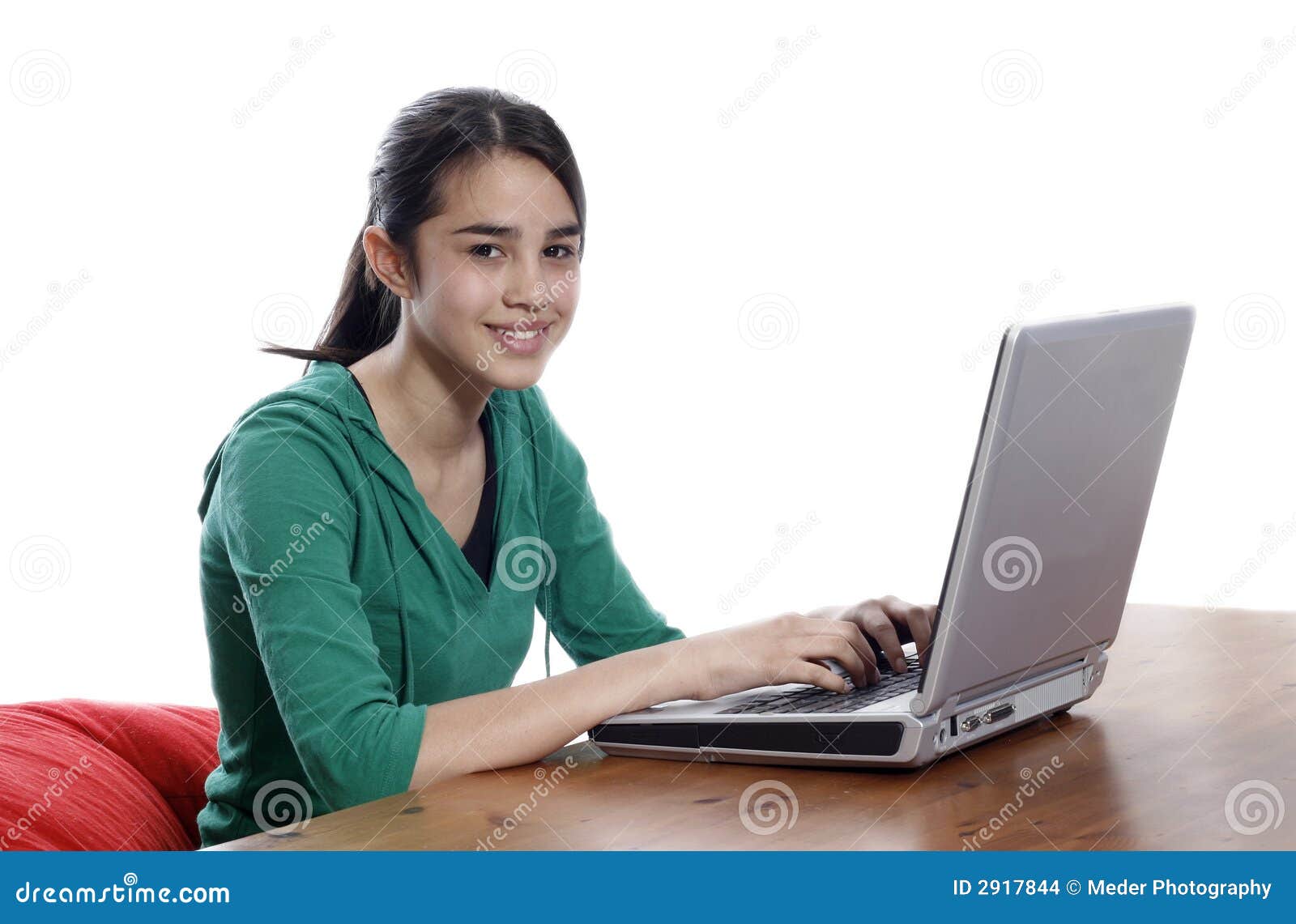 Girl, Smile on Laptop, Typing Stock Photo - Image of attractive, child ...