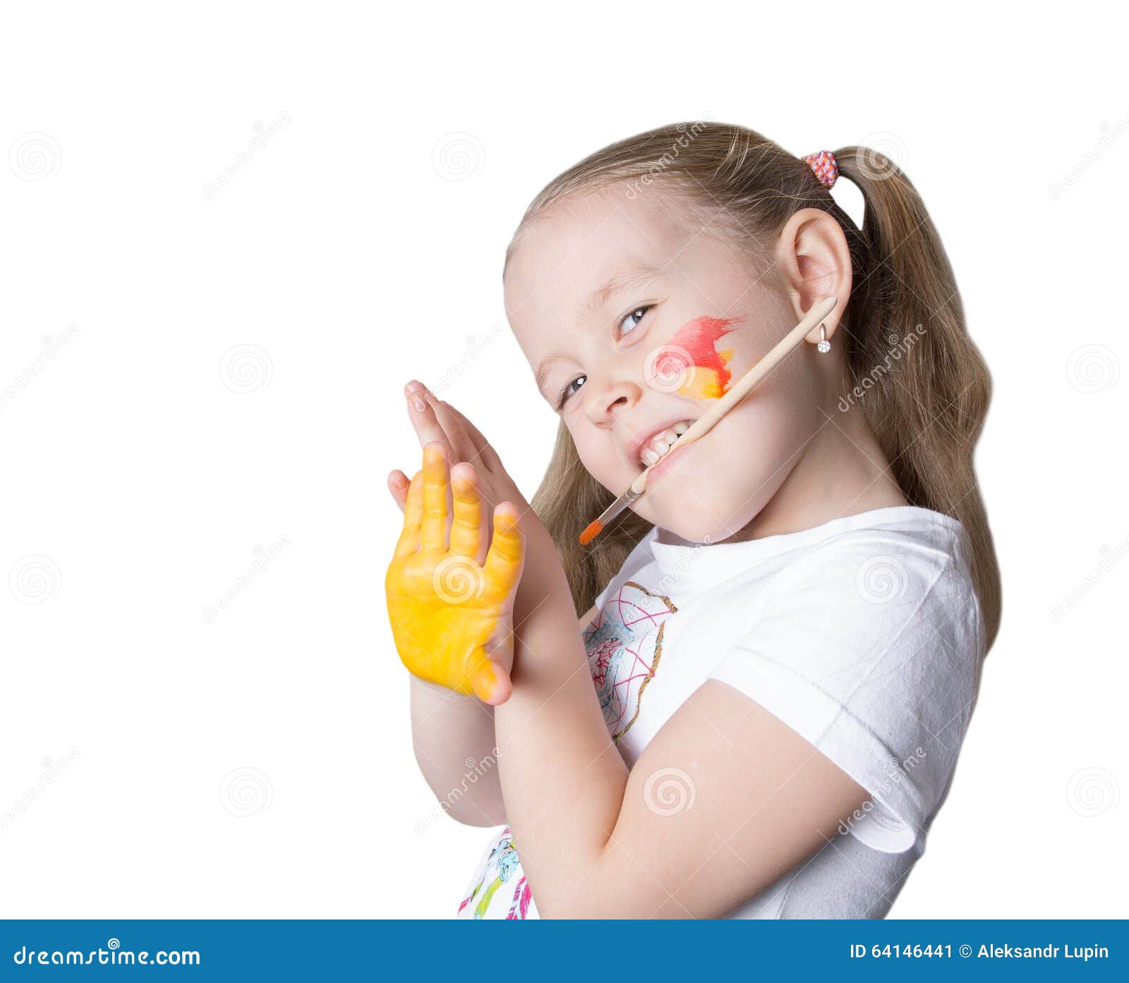 Girl smile and play stock image. Image of yellow, blue - 64146441