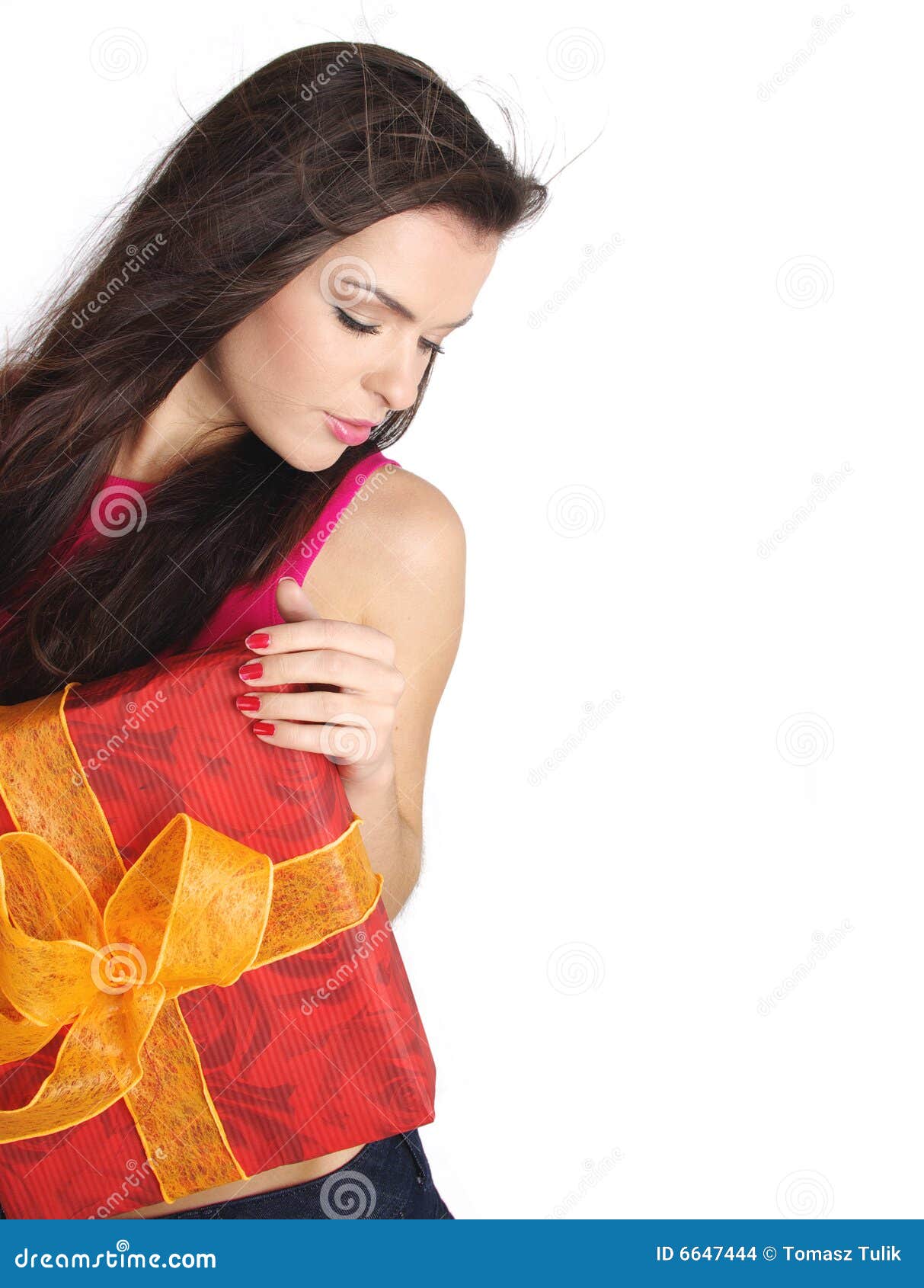 Girl Smiles and Holding a Gift Box Stock Photo - Image of beautiful ...