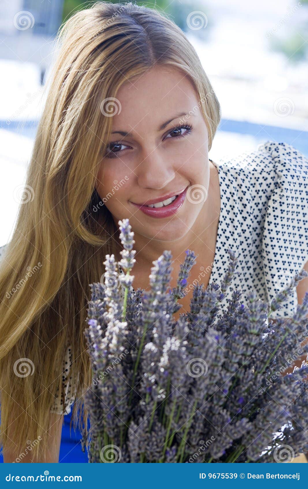 Girl Smiling and Holding a Lavender Stock Image - Image of lavender ...