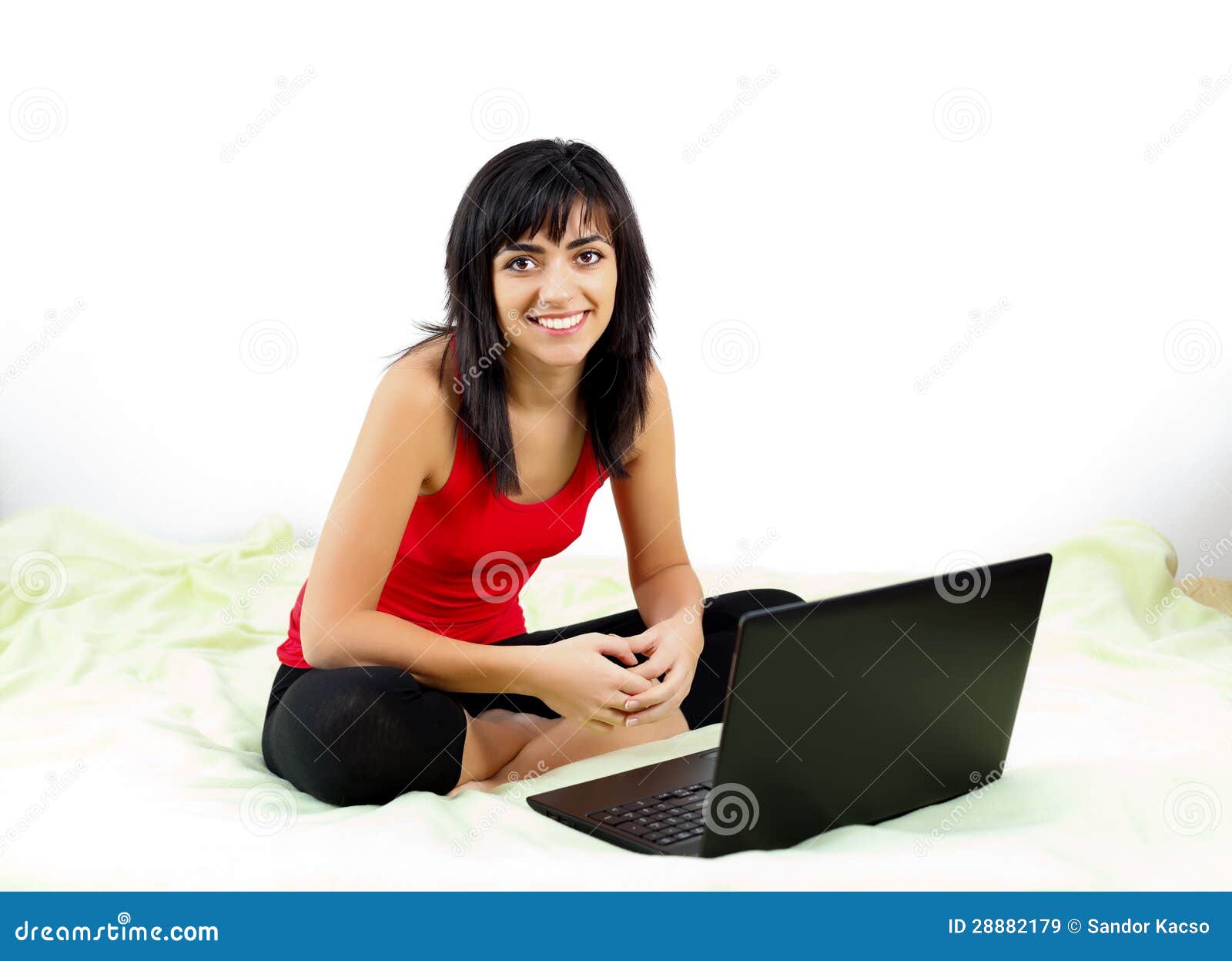 Girl smiling with laptop stock image. Image of internet - 28882179