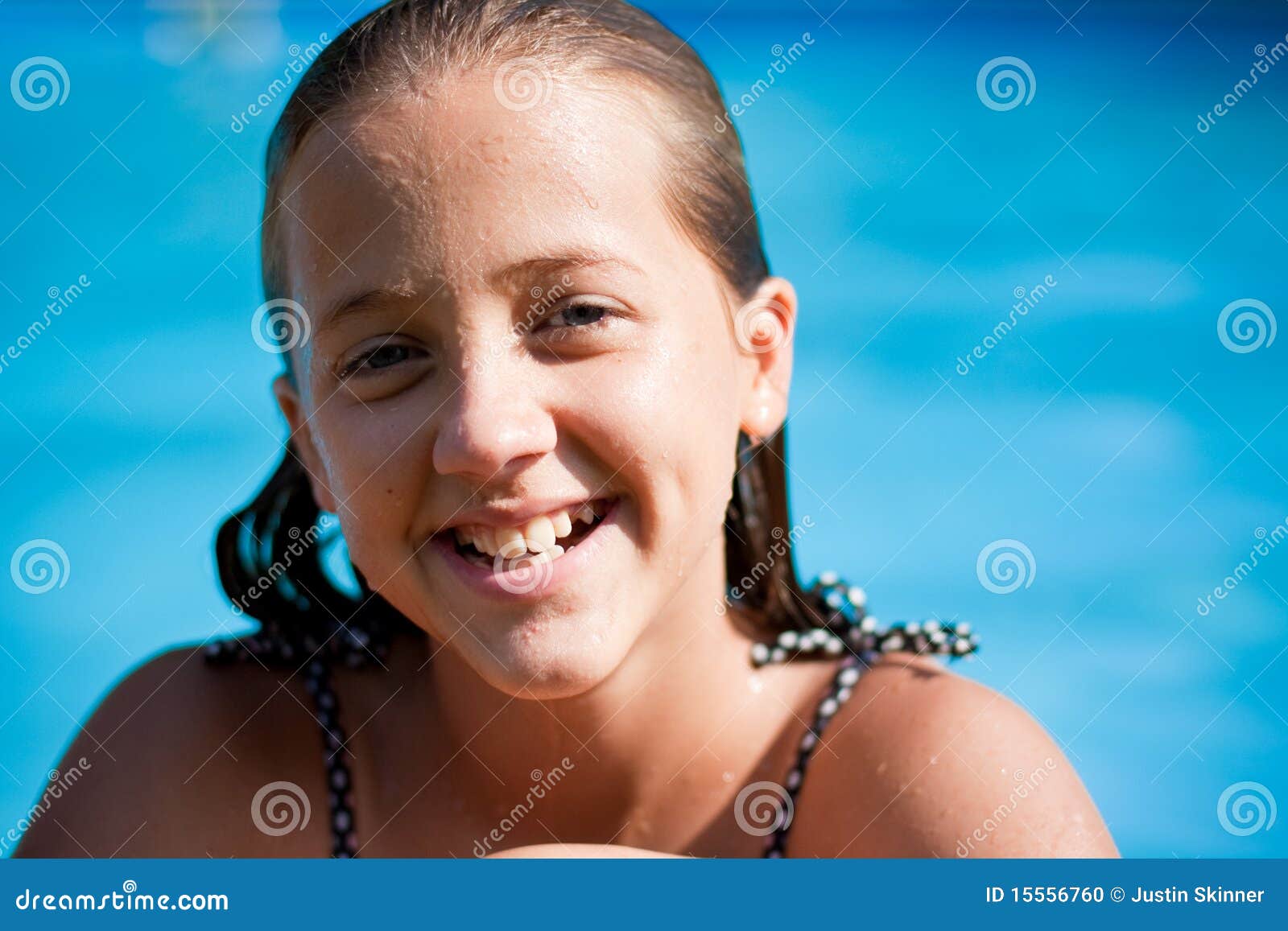 Girl Smiling at Pool stock photo. Image of pool, swimsuit - 15556760