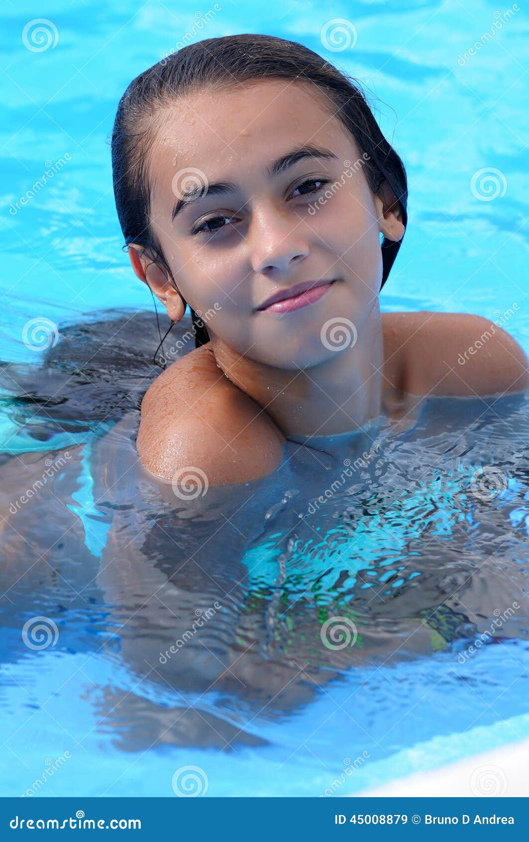 Girl Smiling In A Swimming Pool Stock Image Image 45008879
