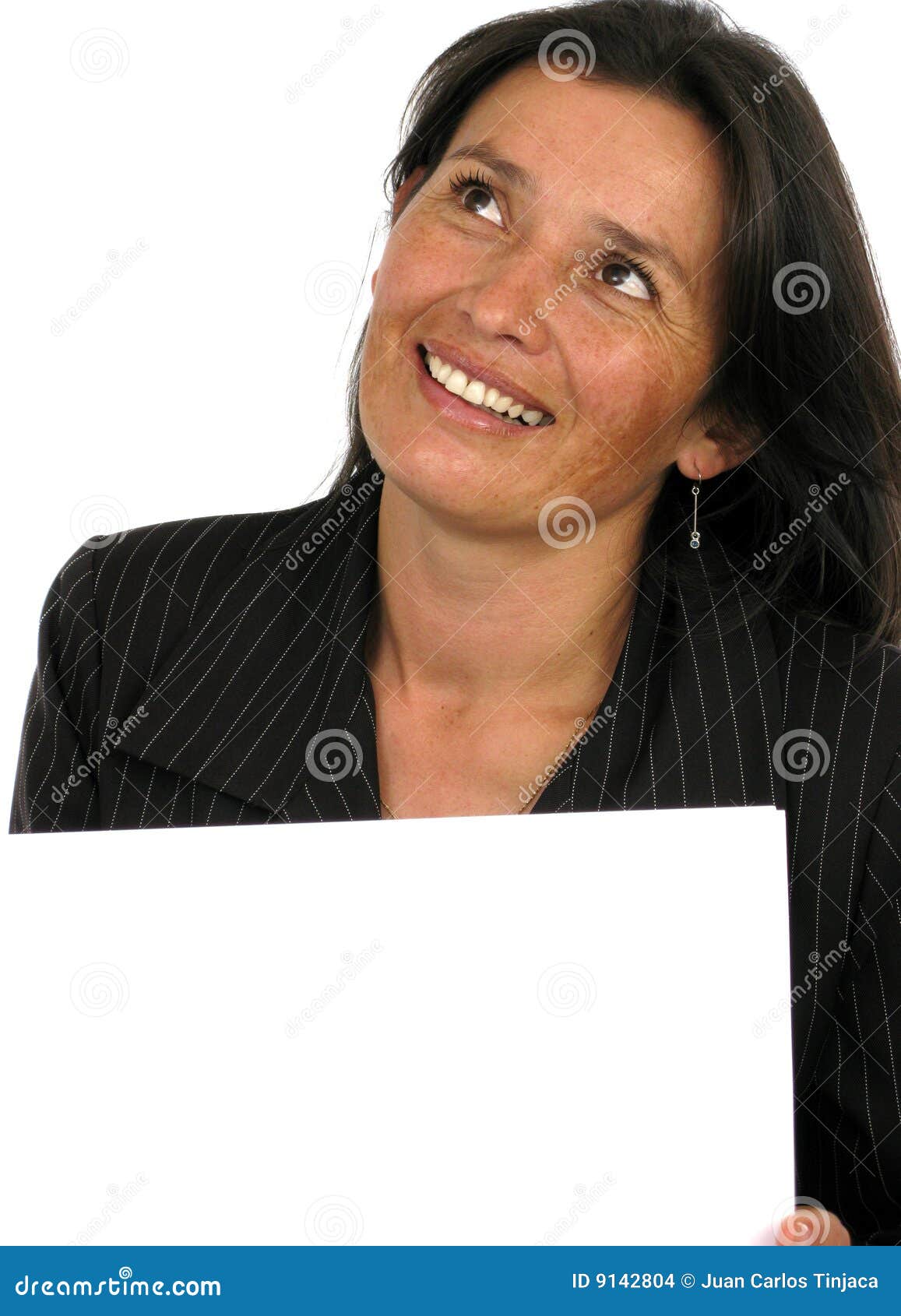 Girl Smiling, Thinking and Holding a Banner Stock Photo - Image of ...