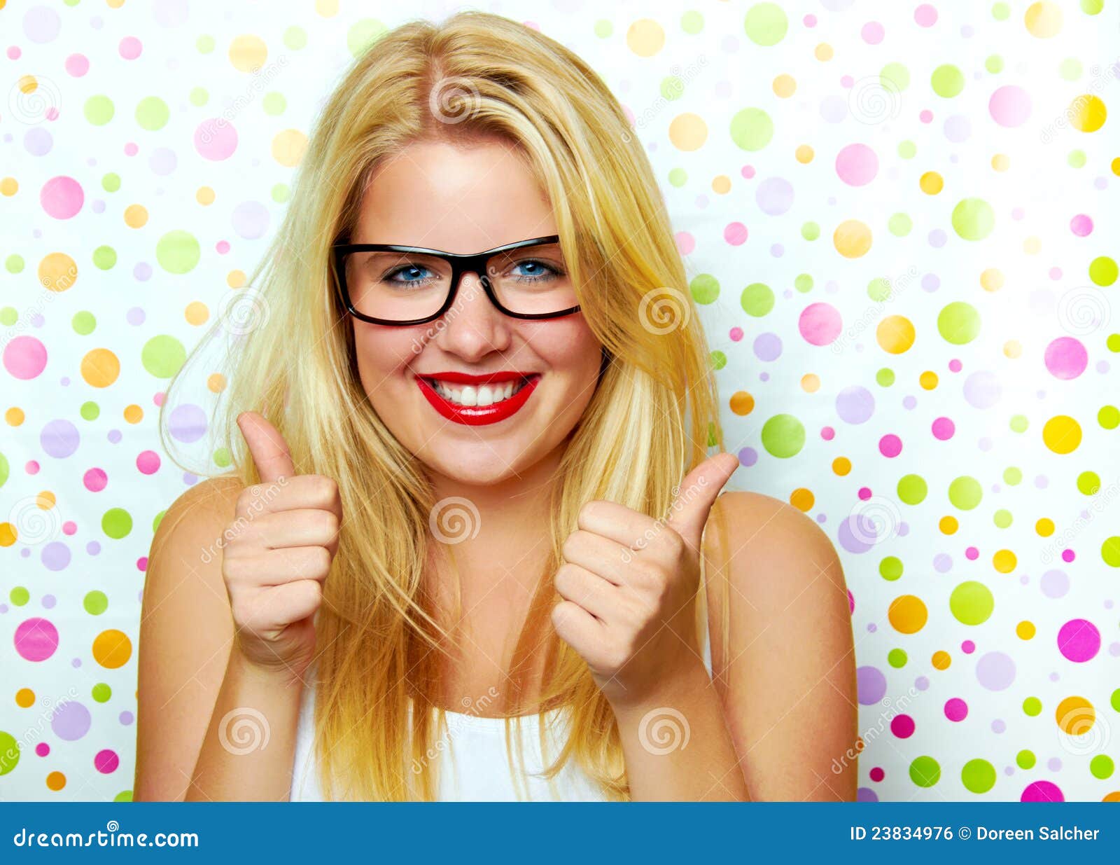 Girl Smiling with Thumbs Up Stock Photo - Image of finger, attractive ...