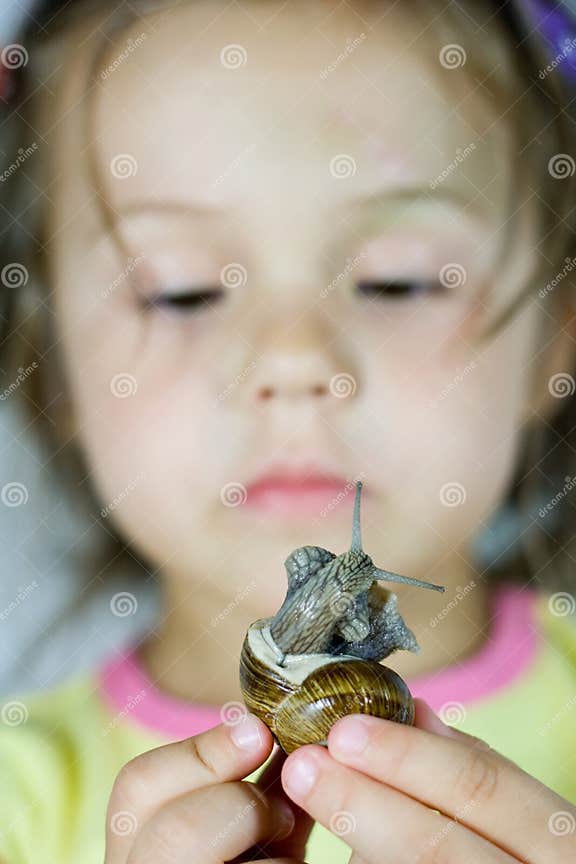Girl and snail stock photo. Image of expressive, child - 2786216